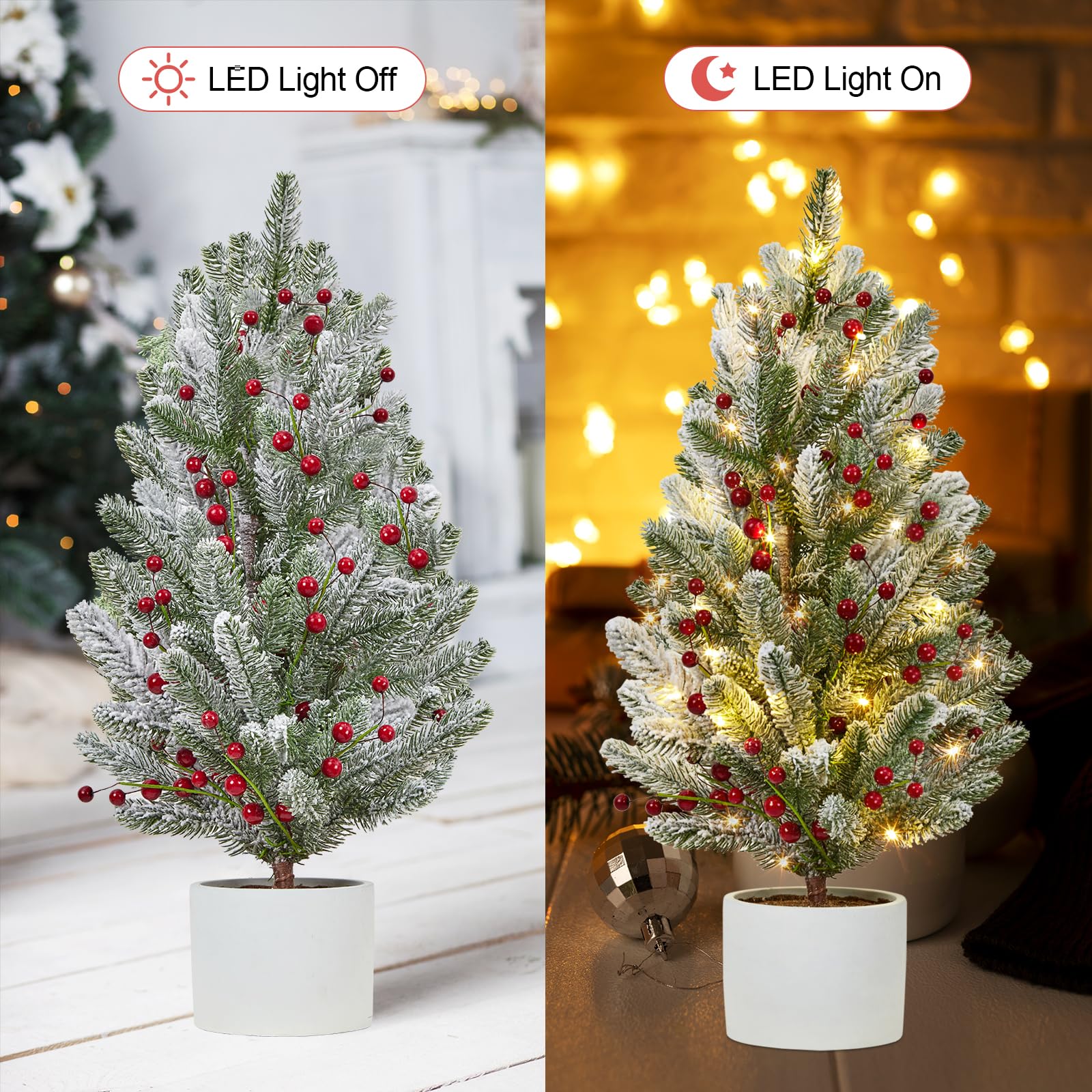Der Rose 24 Inch Pre-lit Table Top Christmas Tree with Lights ...