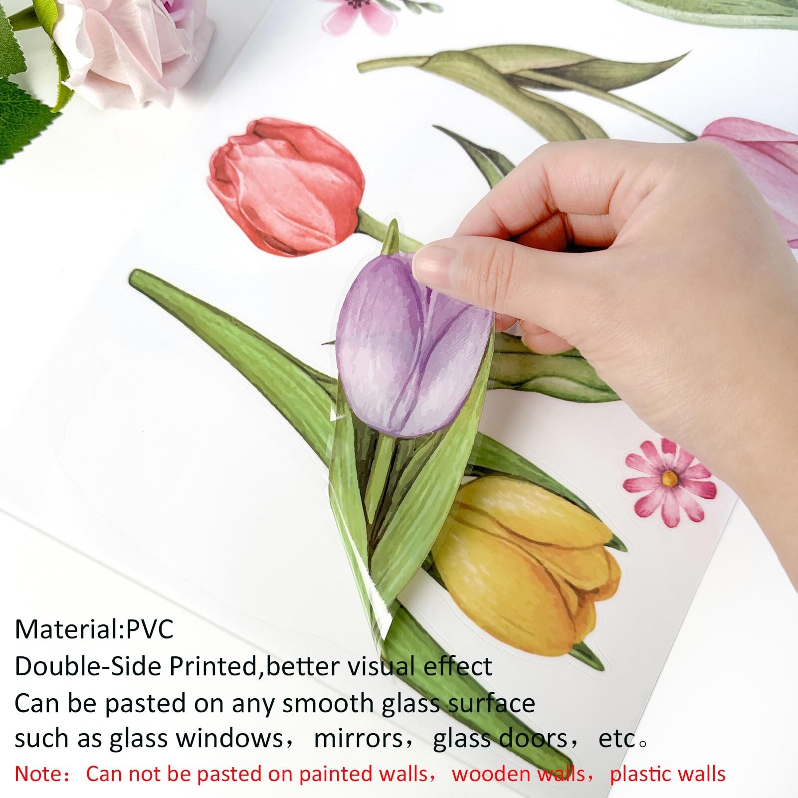 LAIFUCAM 83 pcs Spring Flower Window Clings Easter Tulip Butterfly ...