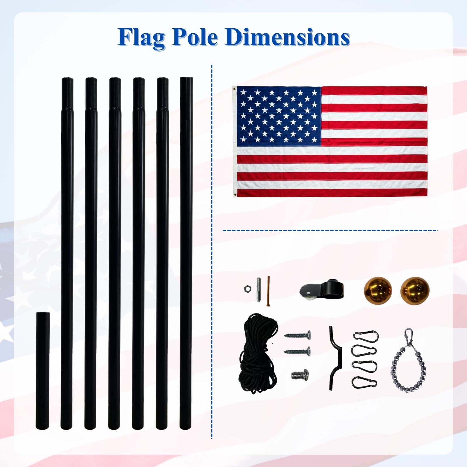 ITOPFOX 25FT Heavy Duty Aluminum Flag Pole Kit 11 Gauge Extra Thick In ...