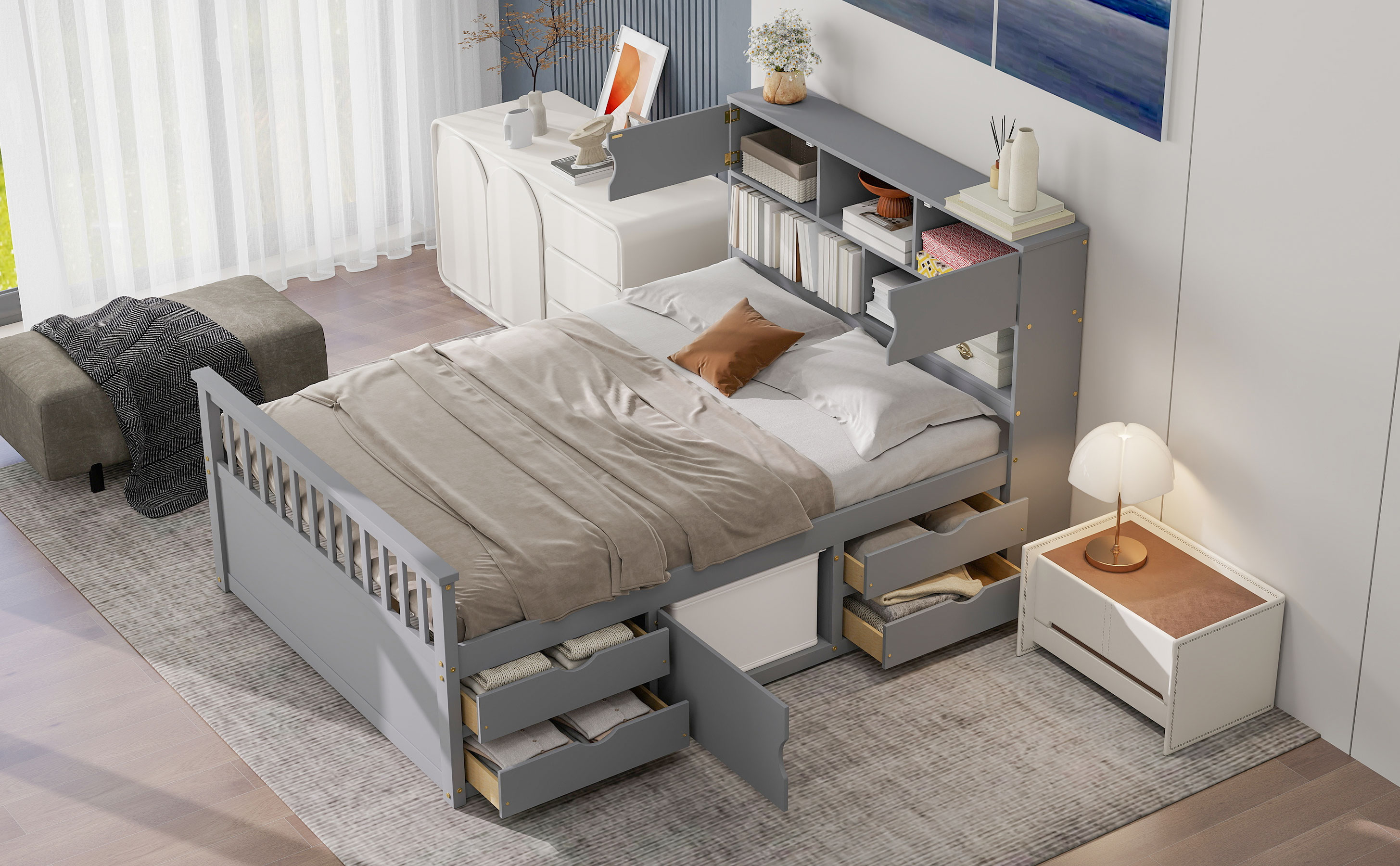 GDFStudio Noah Modern Full Captain Platform Bed Frame Storage Drawers ...