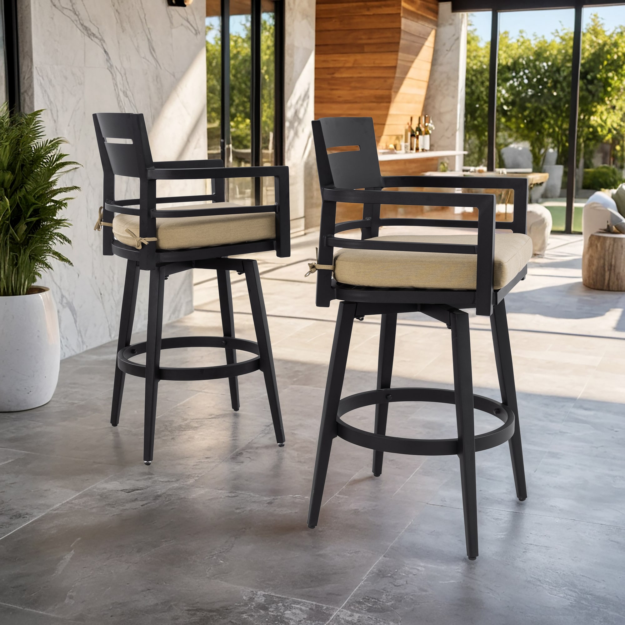 DENISLAWN Barvallo Set of 2 Black Aluminum Frame Swivel rocker Bar ...