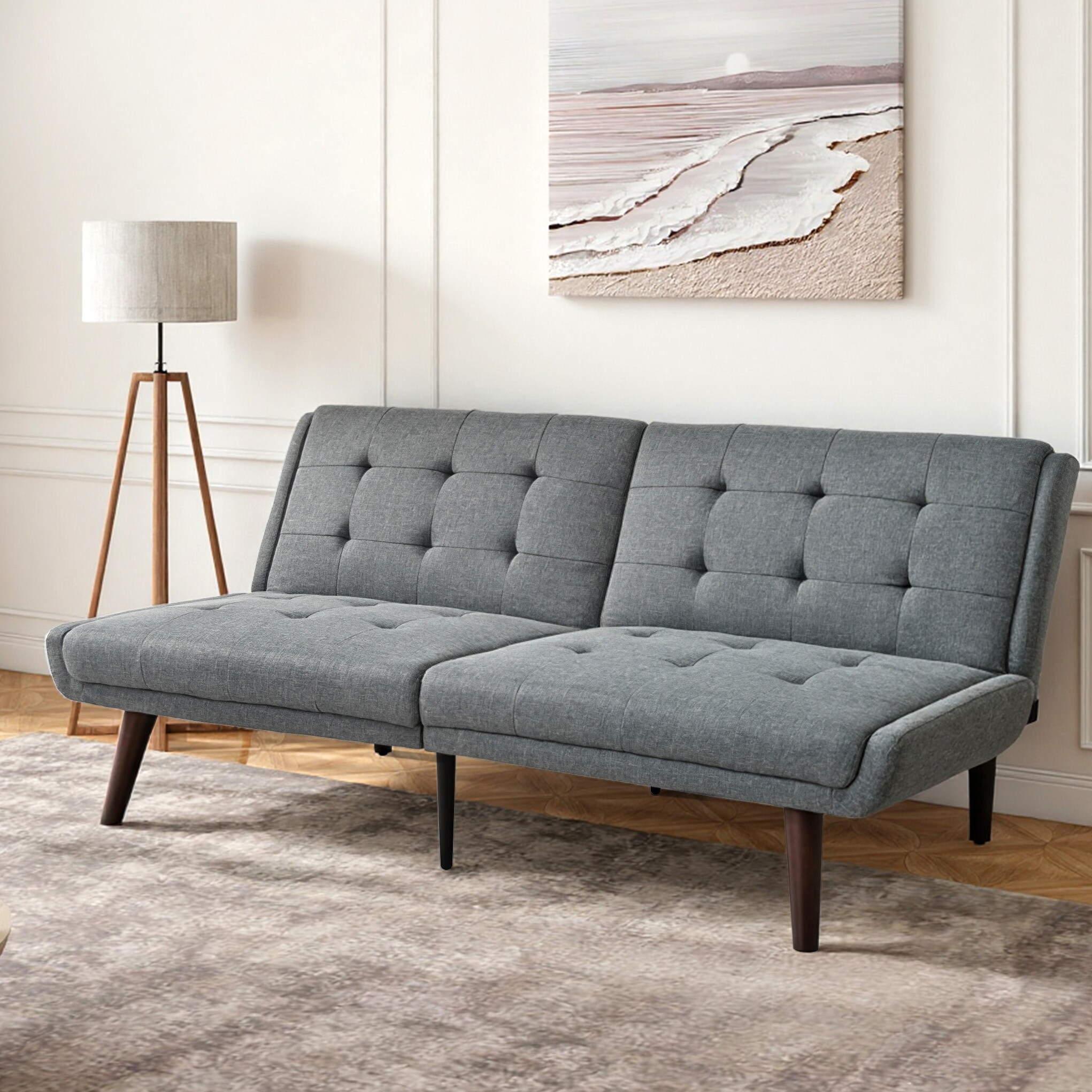 Flynama 63 Inch Gray Convertible Futon Sofa Bed 5 Position Adjustable ...