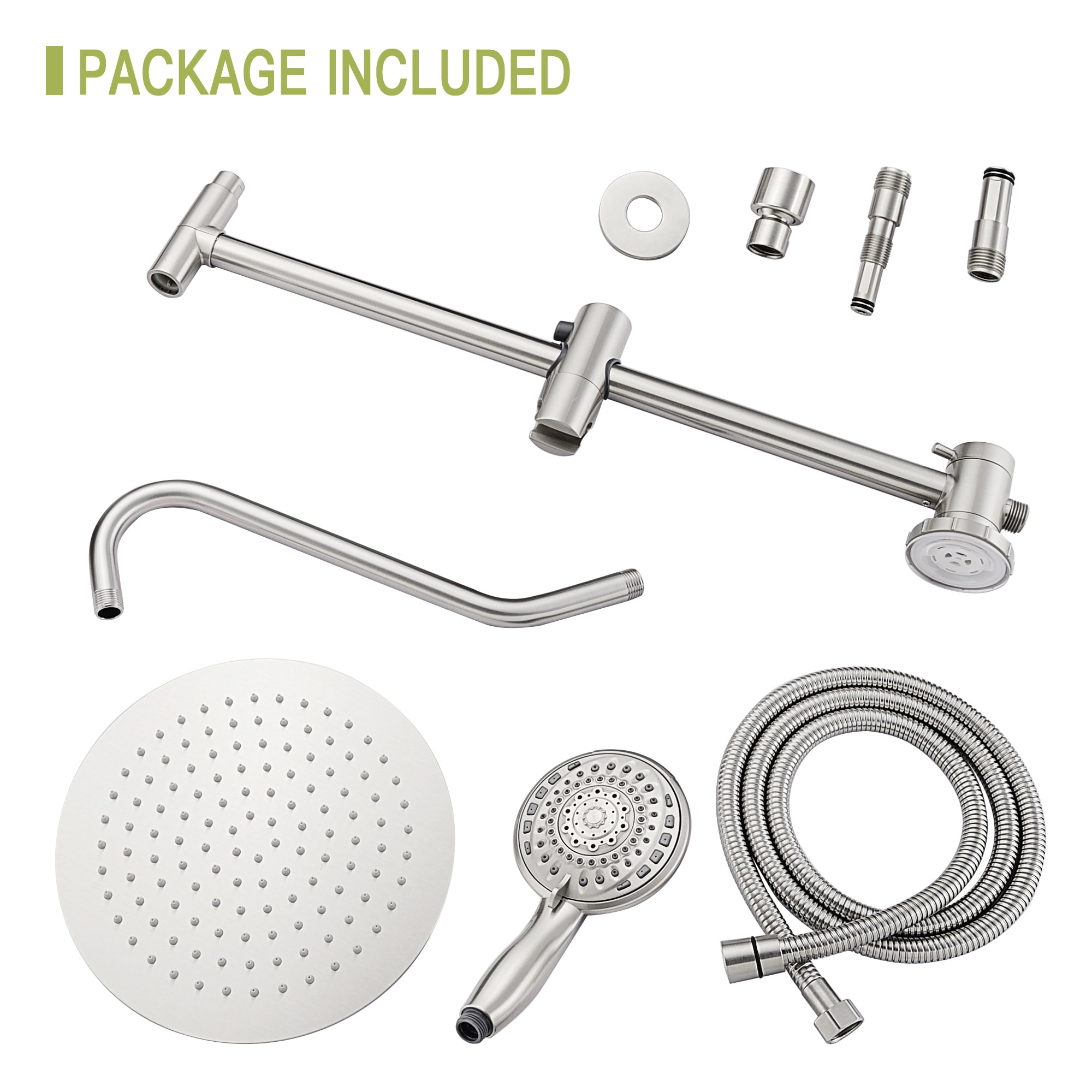 LOVMOR Shower System Brushed Nickel Metal Wall Mounted 10 inch Round ...