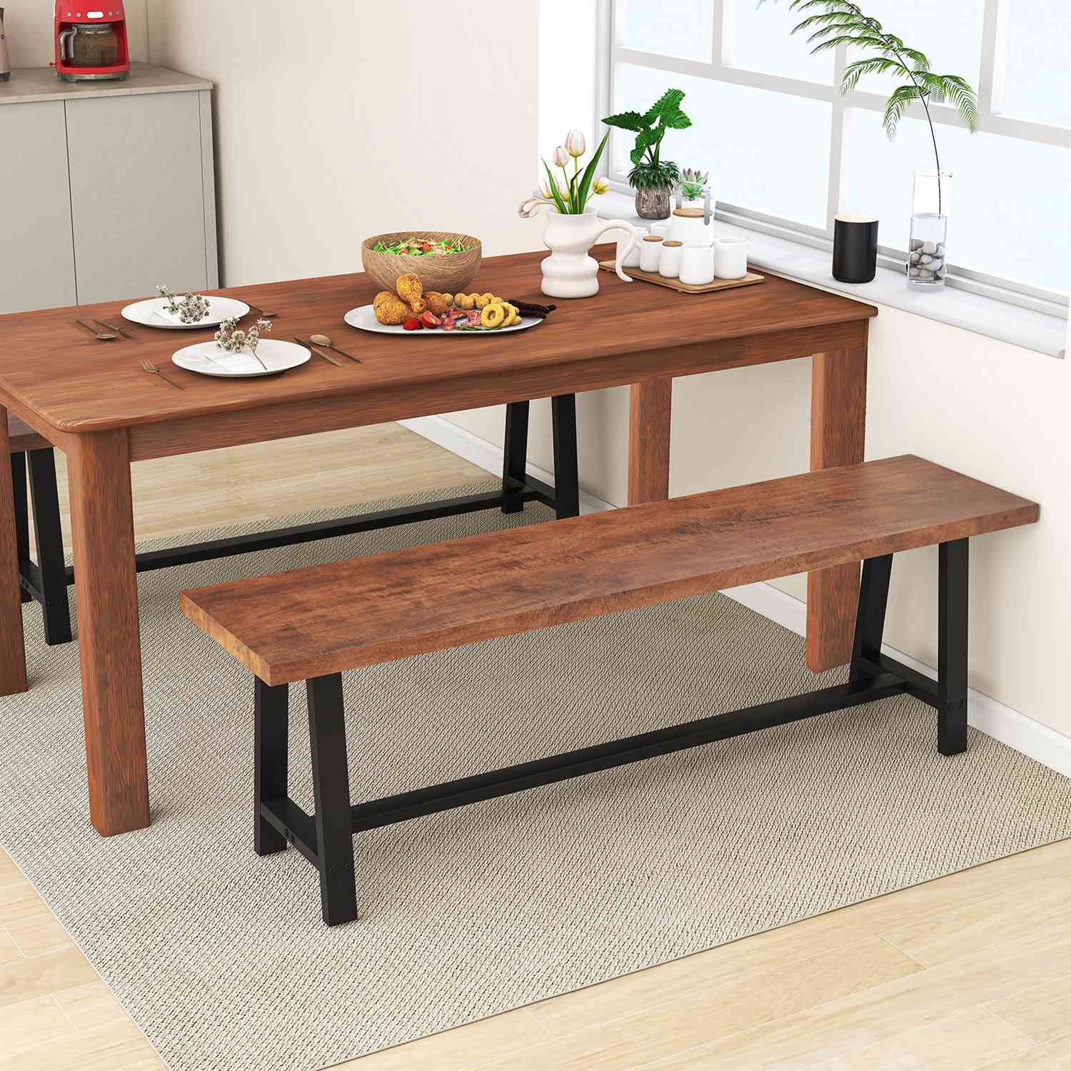 Costway 1 PCS 60 inches Dining Bench 3 Person Entryway Shoe Bench with ...