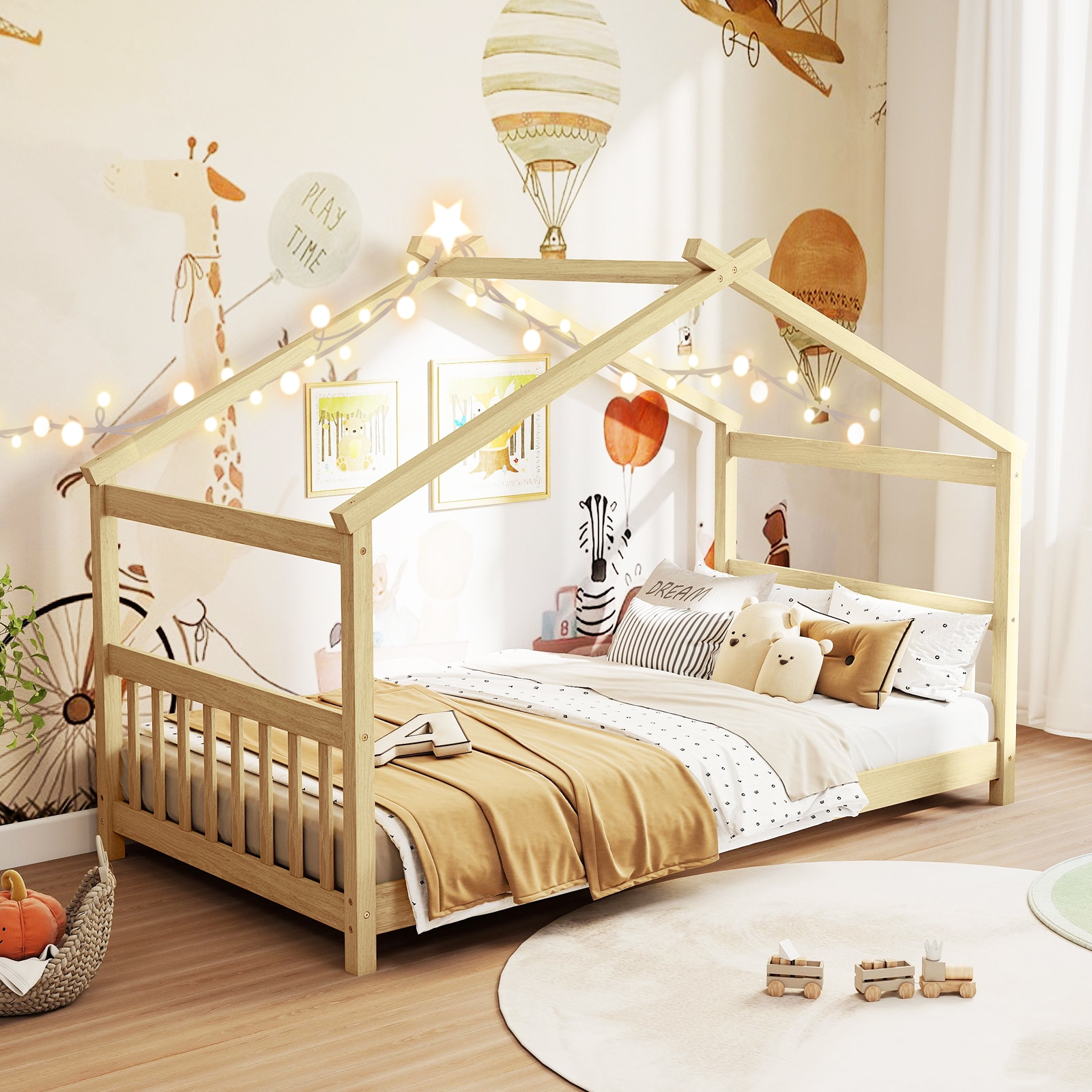 Slickblue Twin Pine Wood Kids House Bed Frame with Low Profile and Open ...