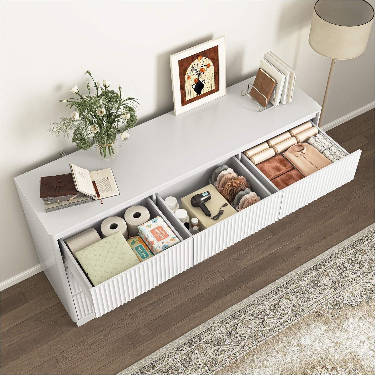 SunJet White-Toned Particle Board 9-Drawer Double Dresser for Bedroom ...