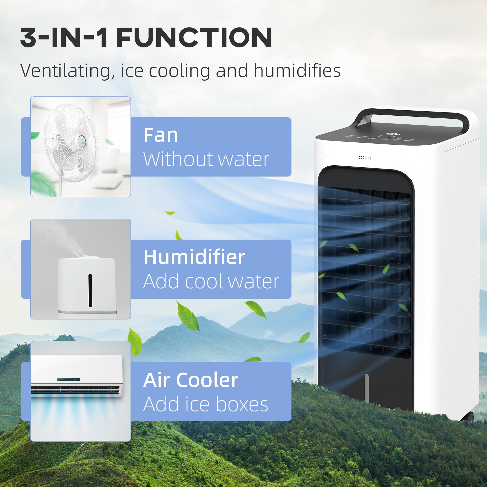 Huluwat 26inch Evaporative Air Cooler with Ice Packs 3 In 1 Cooling Fan ...