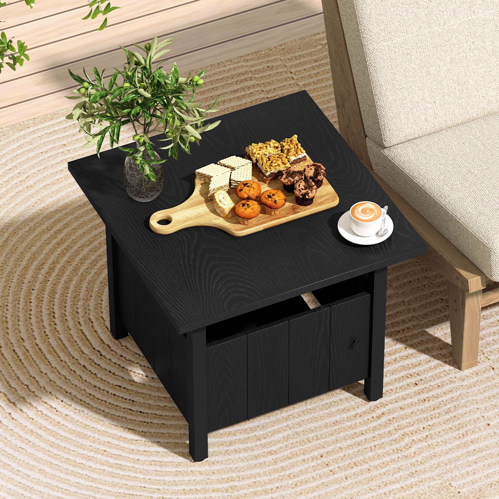 Slickblue Square Outdoor Side Patio Table 22 inch W x 22 inch L Black ...