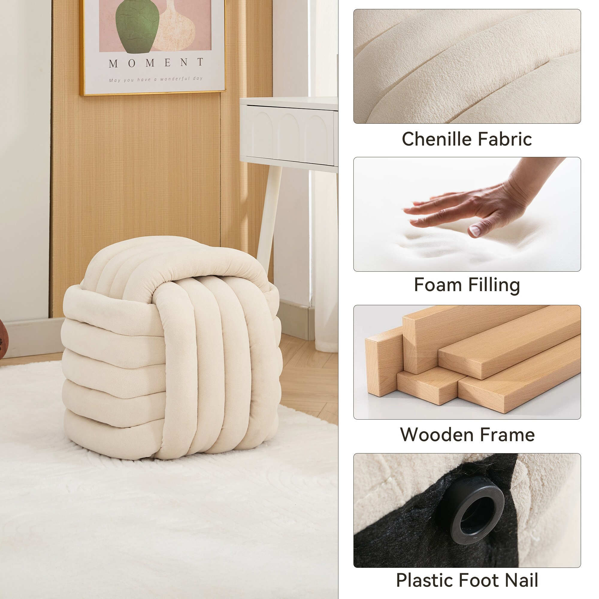 GDFStudio Chenille Fabric Modern Knot Design Ottoman Makeup Stool ...