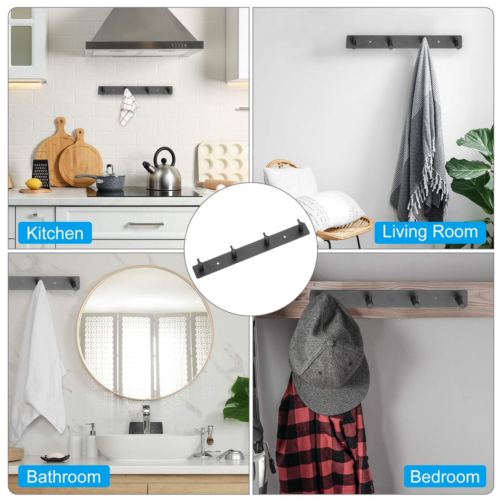PATIKIL Coat Rack Wall Mount 10 Inch Metal Chamfer Wall Hooks Rail with ...