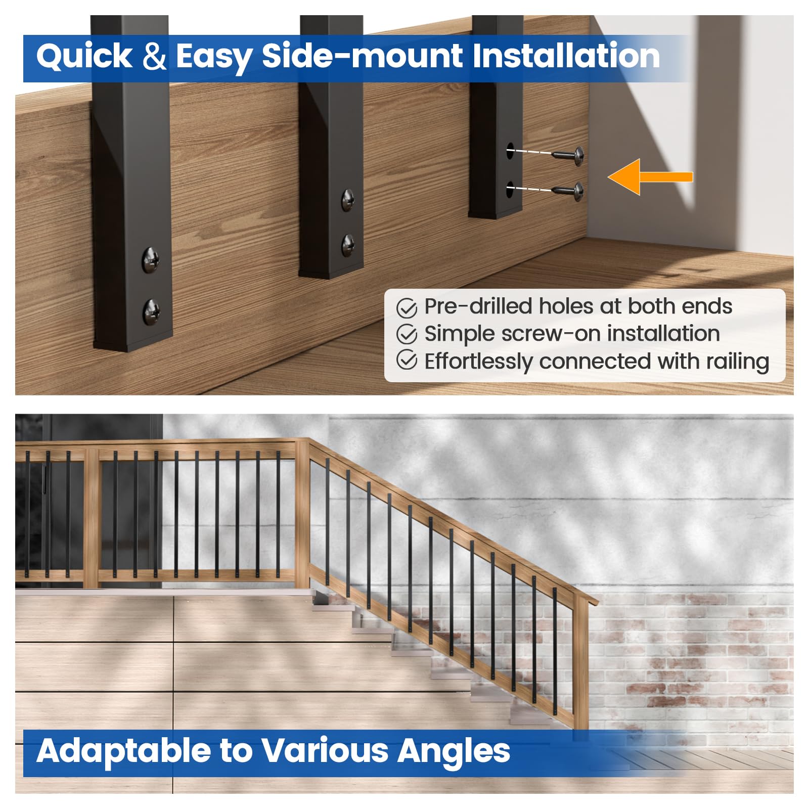 Etokfoks 50 Pack 38 inch Aluminum Deck Balusters Facemount Rectangular ...