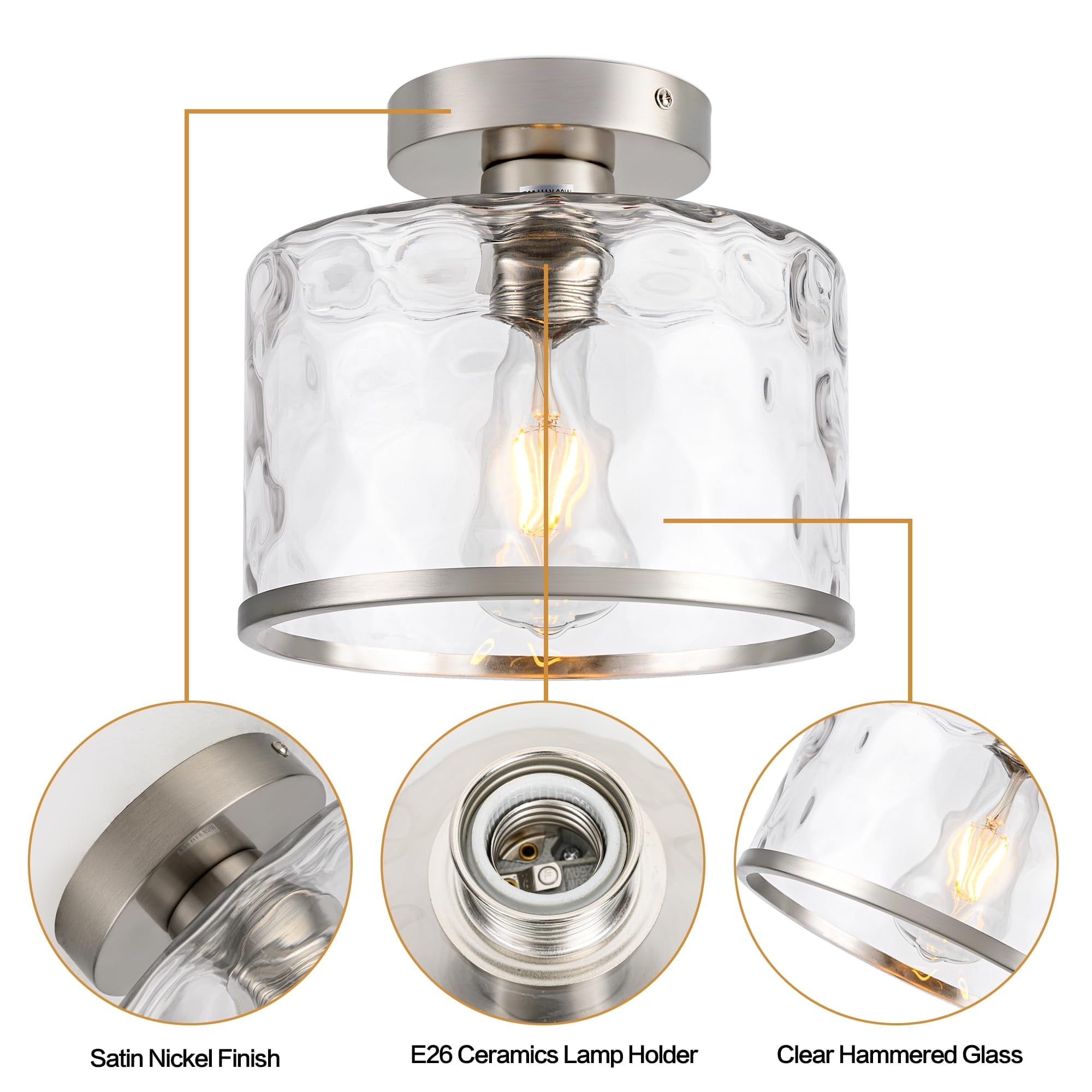 AOIZGMY Modern Semi Flush Mount Ceiling Light Satin Nickel Hammered ...