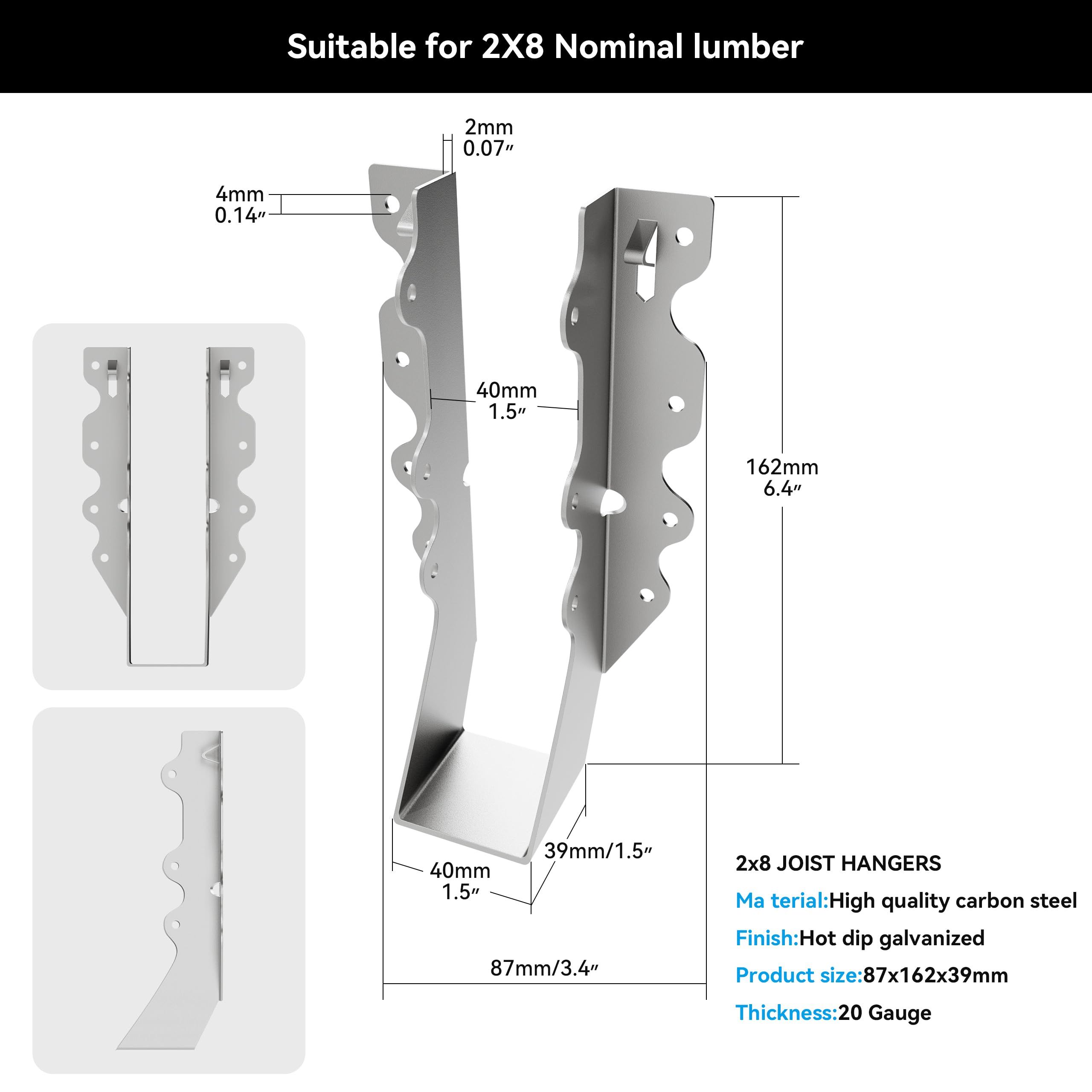 Etokfoks 2X8 Joist Hanger 20 Gauge Galvanized Face Mount Joist Hangers ...