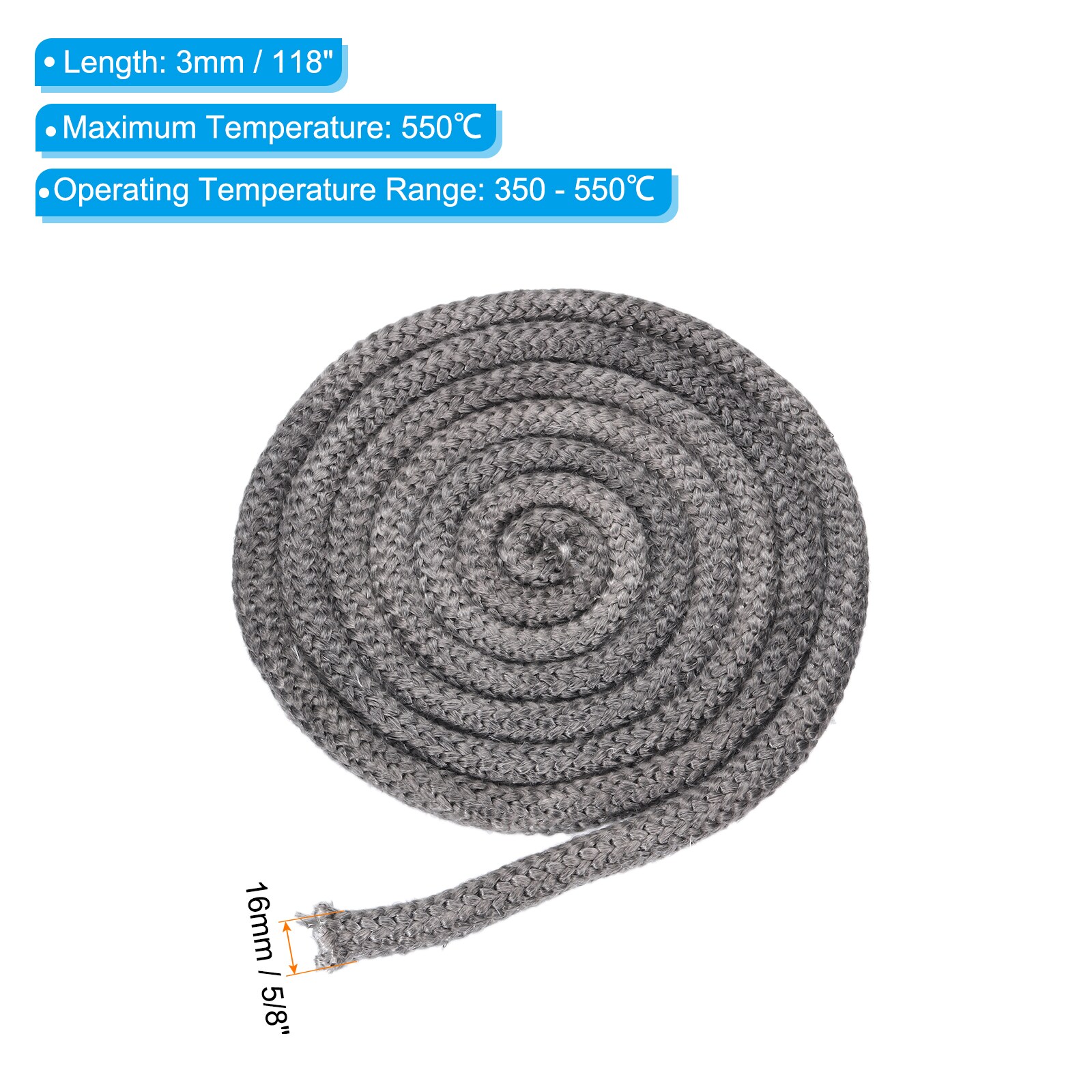 PATIKIL 5/8 inchx 118 inch Wood Stove Gasket/Graphite Fiberglass Round ...