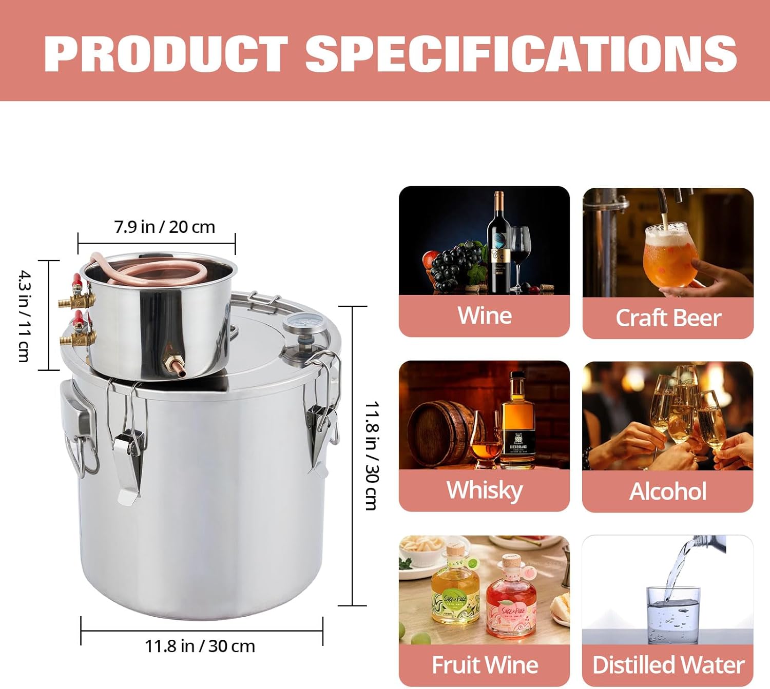 GAOMON 5 Gal Stainless Steel Alcohol Distiller Kit with Copper Tube and ...
