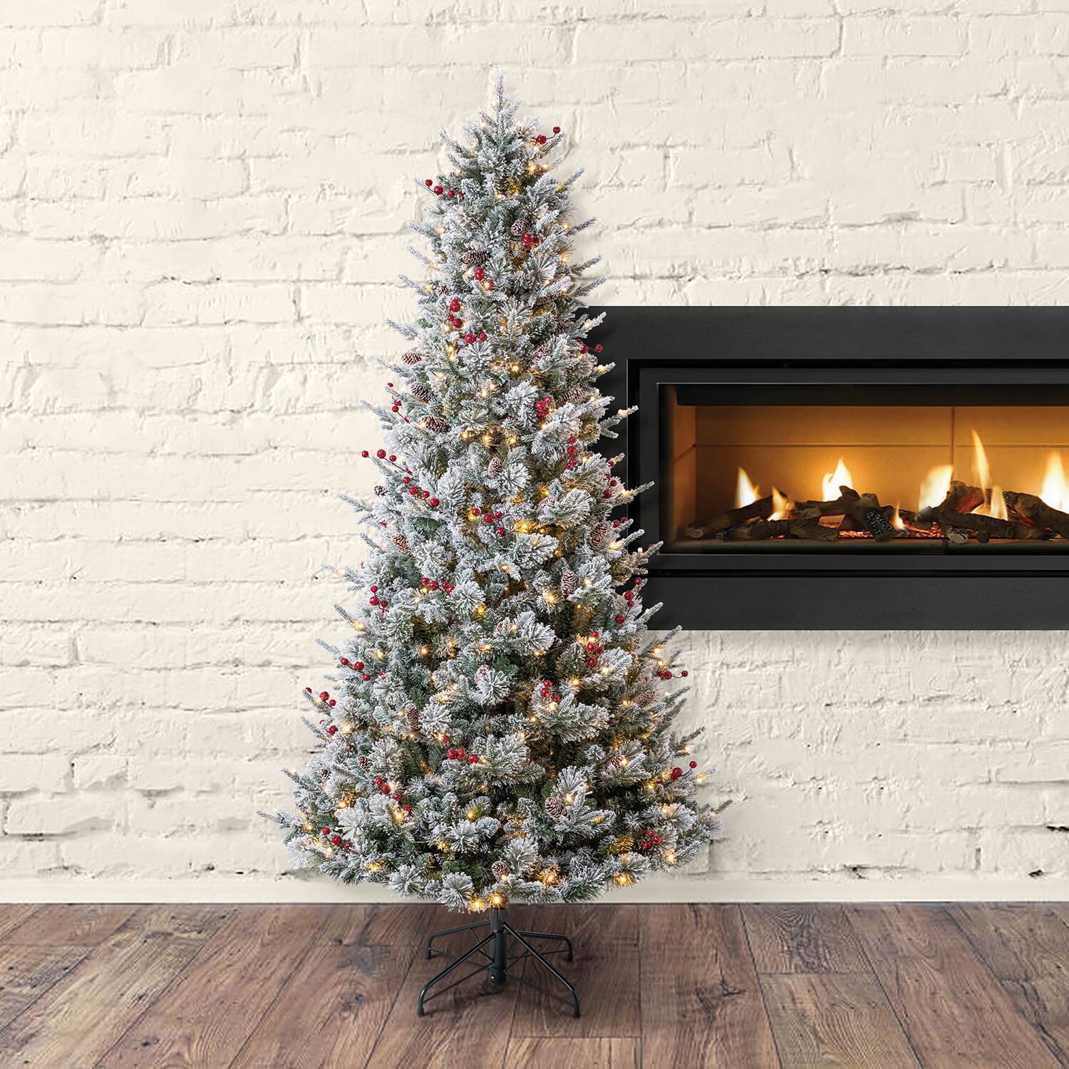 Holiday Living Glacier 7.5-ft Fir Pre-lit Slim Flocked White Artificial ...