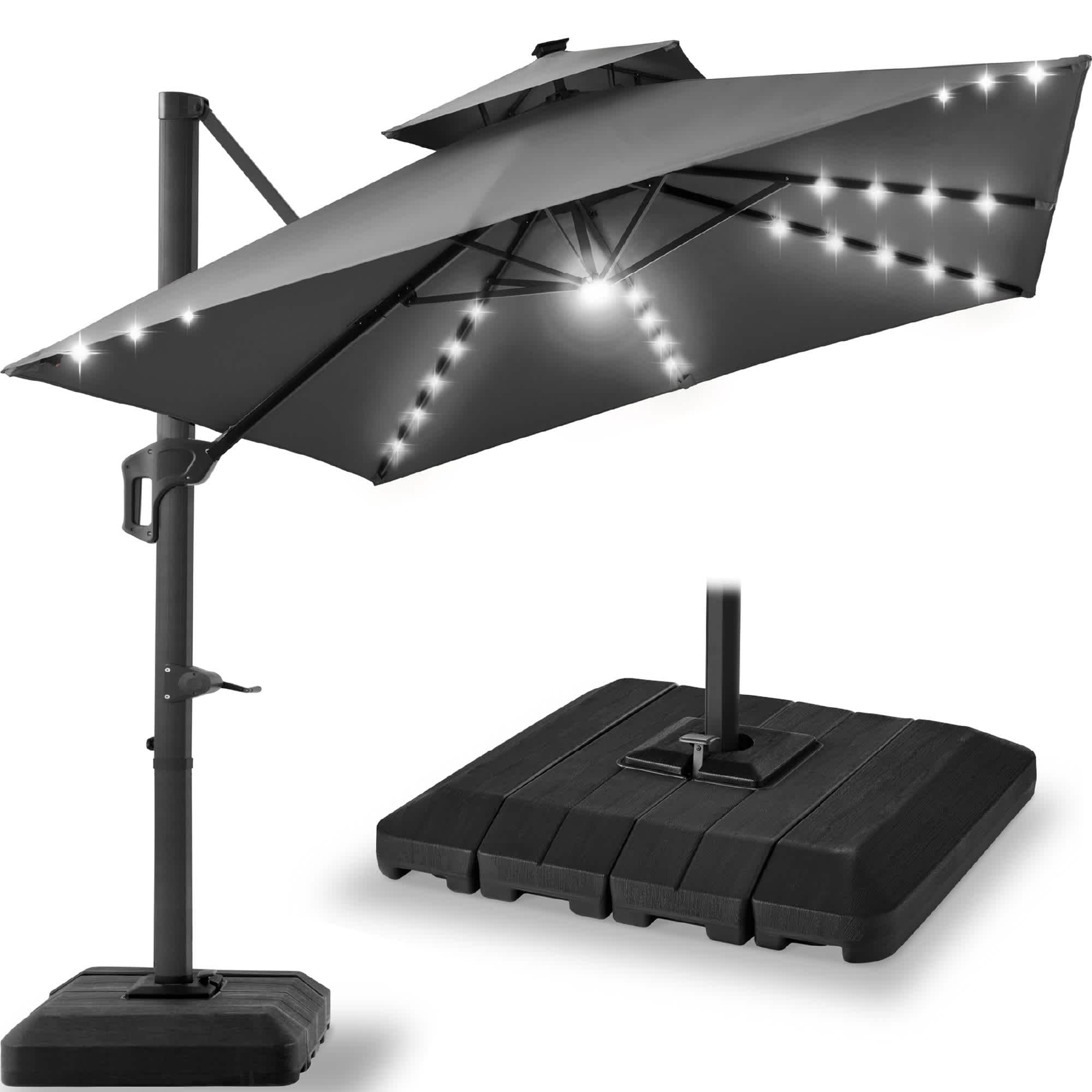 Best Choice Products 12x12ft 2-Tier Square Outdoor Solar LED Cantilever ...