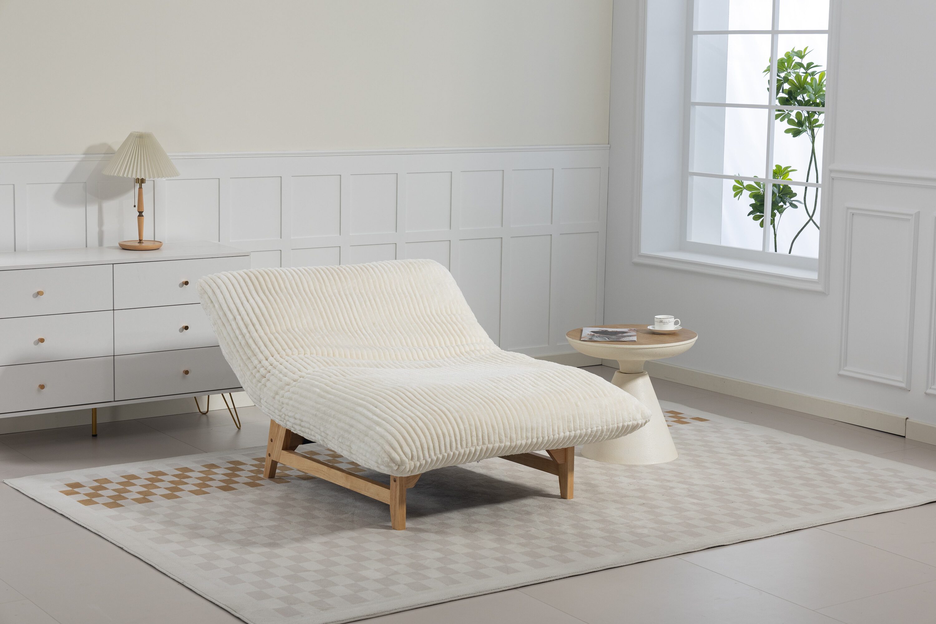 Vynxaria Off White Corduroy Armless Bean Bag Chair Set of 1 with High ...
