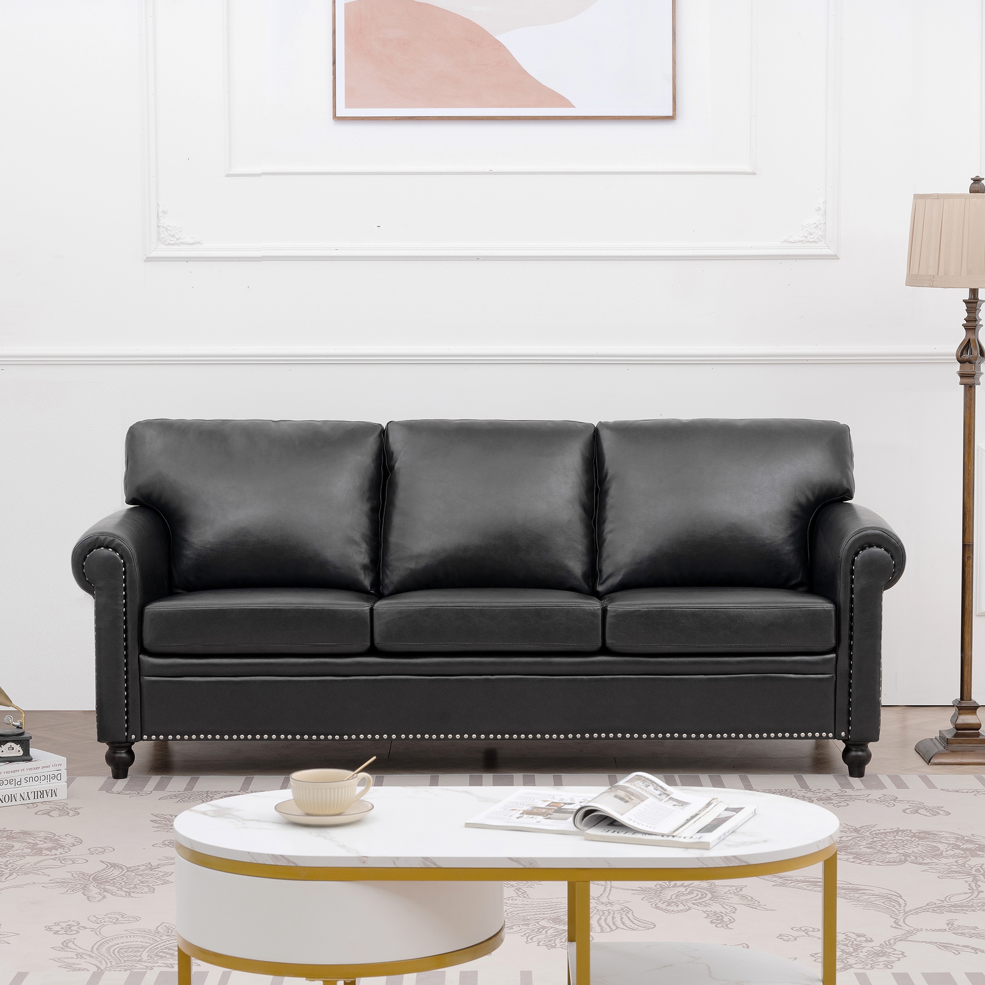 JPJPUU 3 Seater Black PU Modular Sectional Sofa Couches Seat Sofas for ...