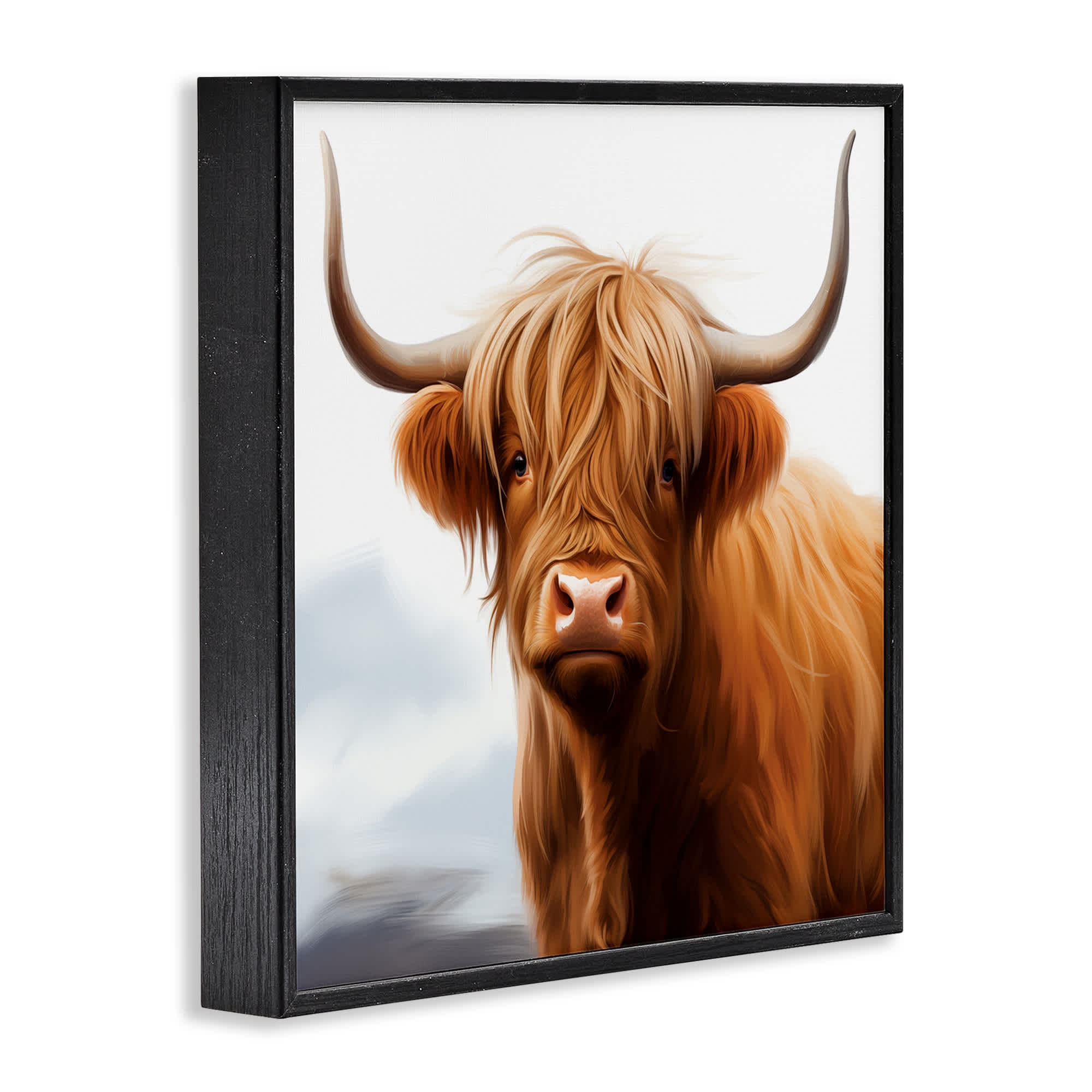 Stupell Industries Long Horn Highland Cow Portrait Black Framed Giclee ...