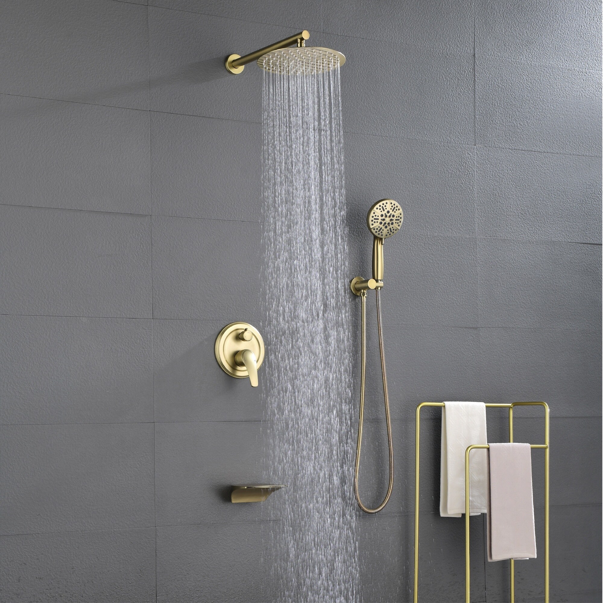Boyel Living Brushed Gold 12-Inch Rain Shower System Brass SUS304 3 ...