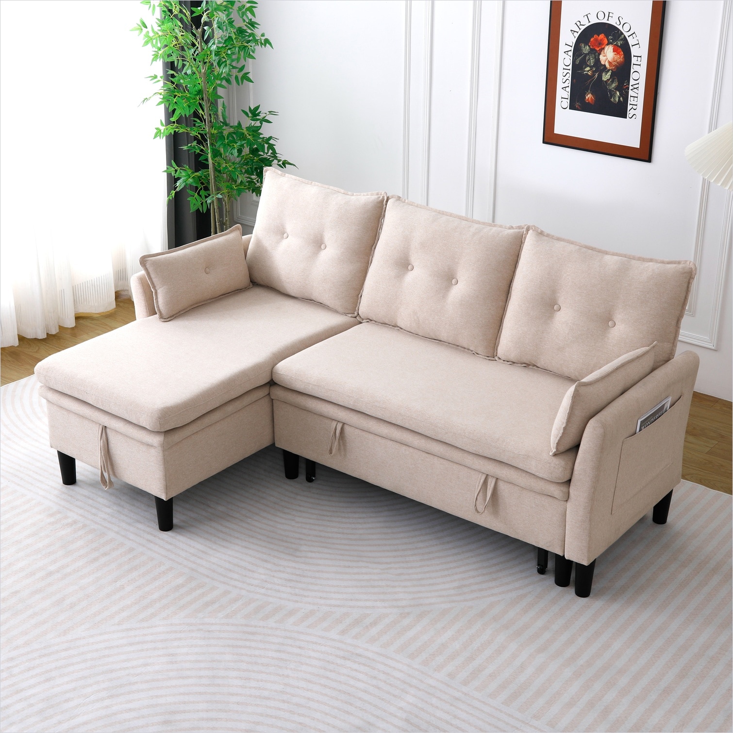 Naturefalls 4-Seat L-Shaped Reversible Chaise Sectional Sofa in Neutral ...