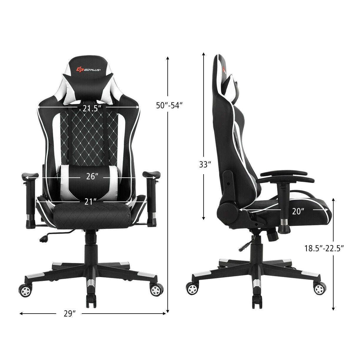 Boyel Living White Massage Gaming Chair with Lumbar Support and ...