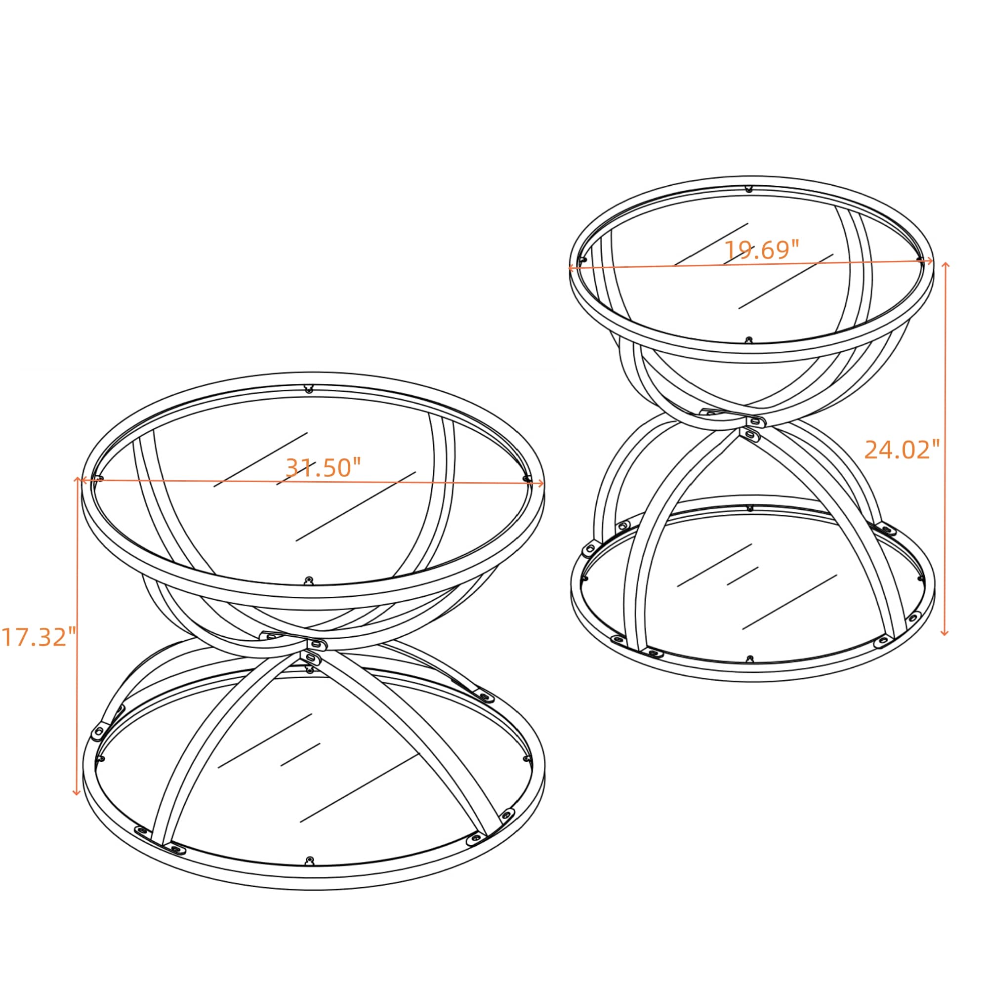 Vynxaria Two Tier Round Coffee Table Set Ring Metal Frame Glass Top ...