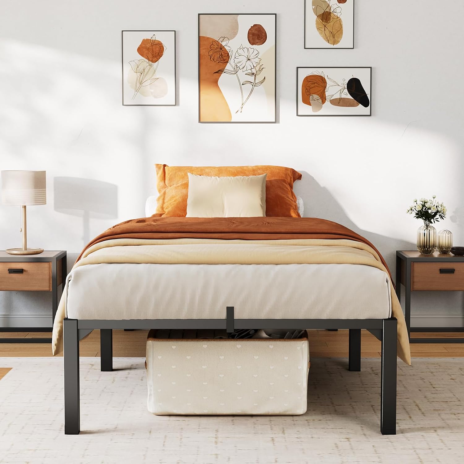 Garvee 16 in King Bed Frame- Heavy Duty Metal Platform Bed Frame with ...