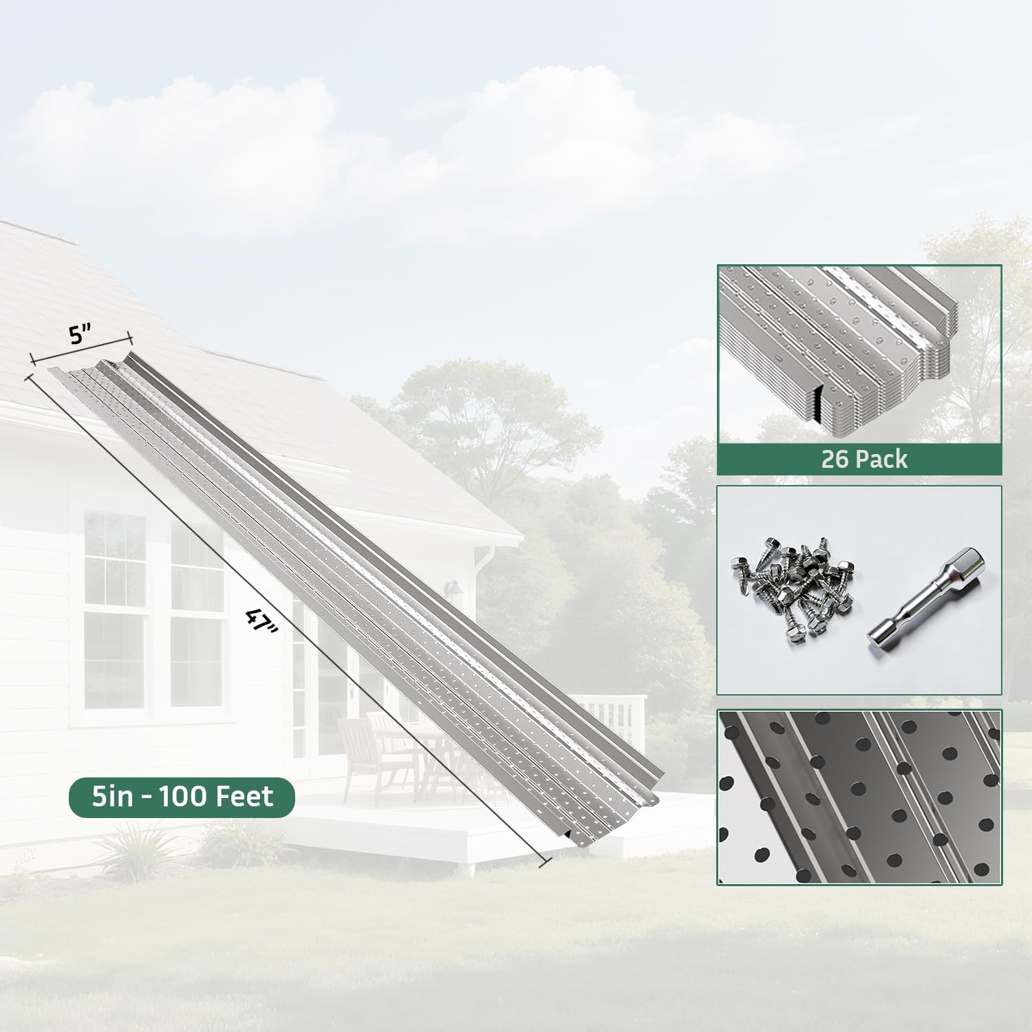 Misopily 26 Pack 5 Inch x 47 Inch Aluminum Gutter Guard Mill Finish DIY ...