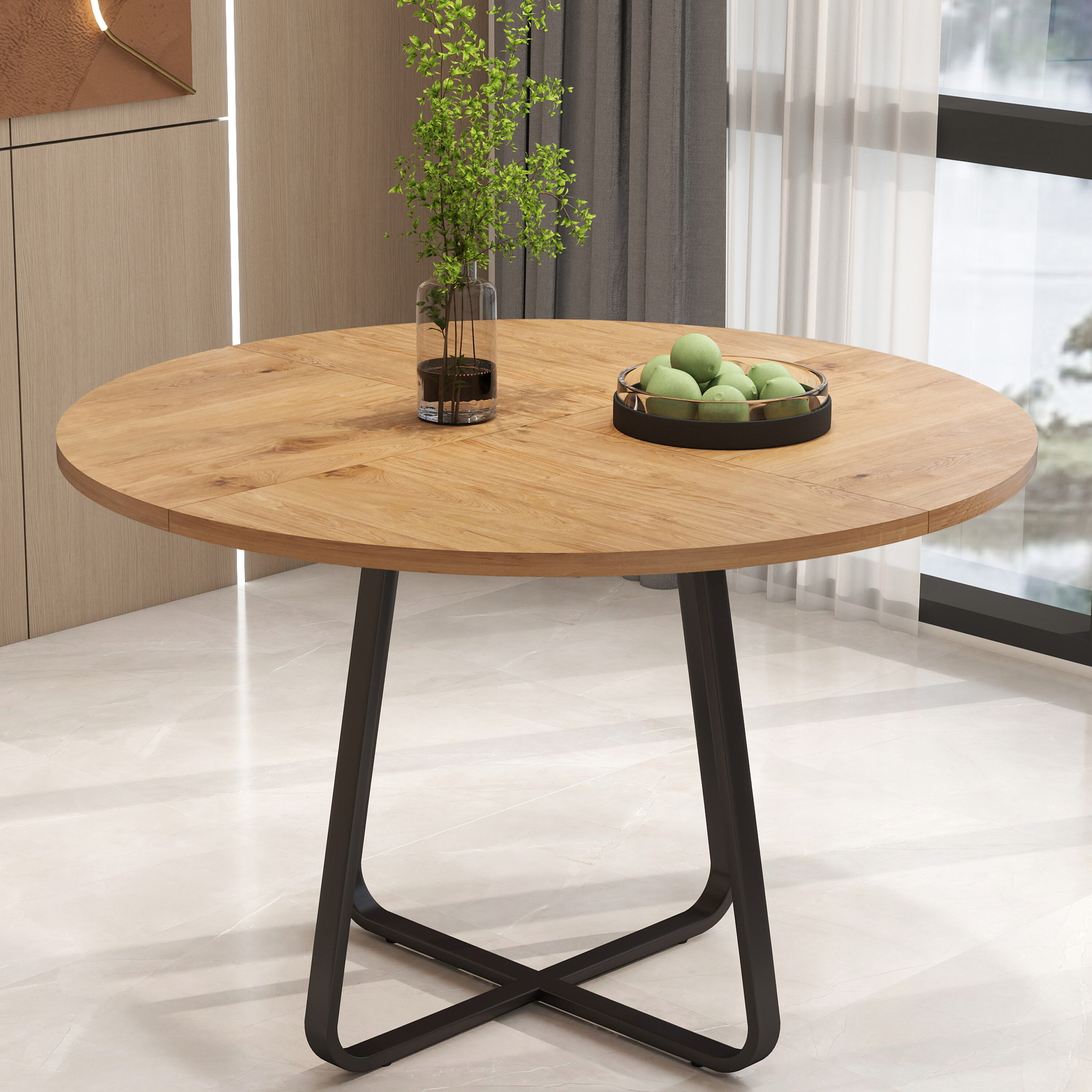 Blisstyle 43.3 Inch Round Dining Table for 4 6 People Mdf Wood Tabletop ...
