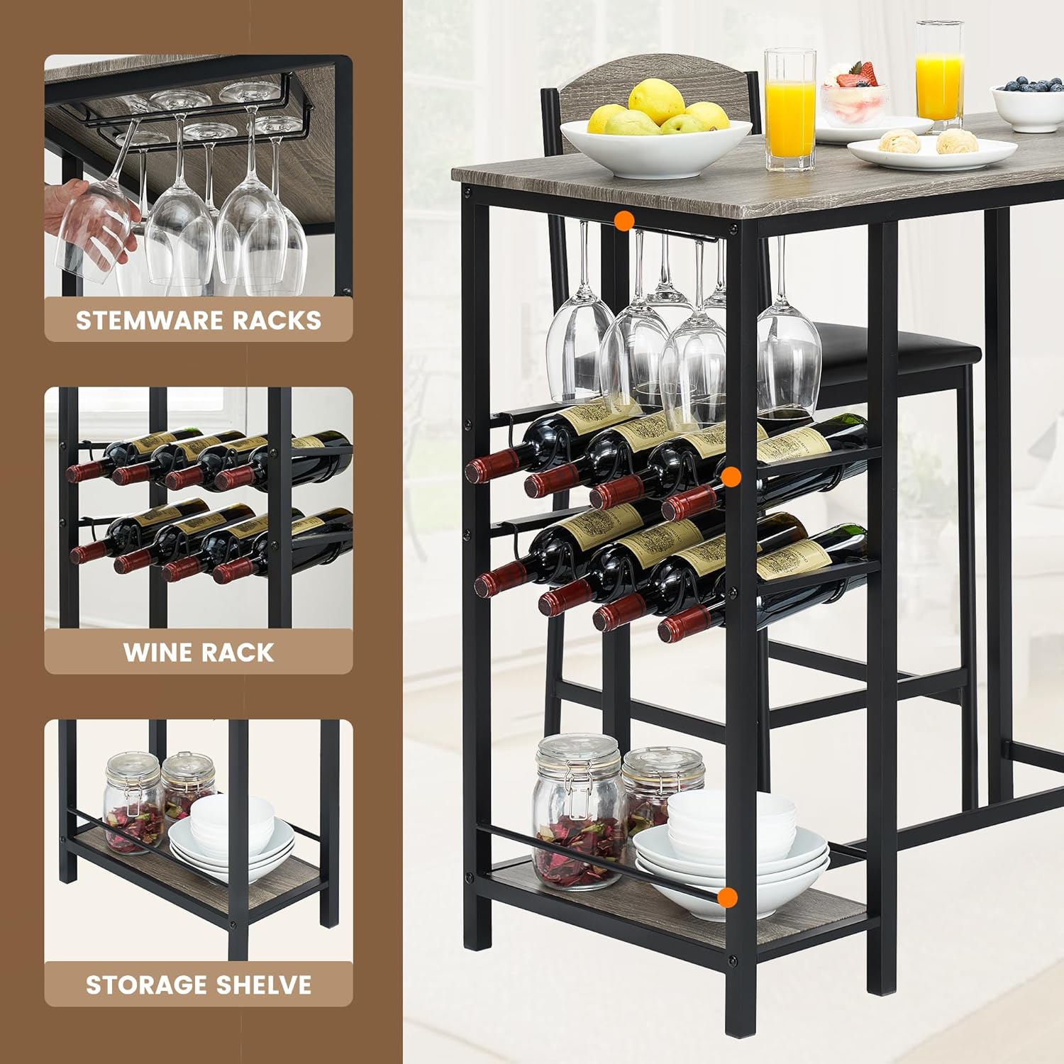 Garvee Bar Table Set for 2 with Footrest Kitchen Dining Table with 2 ...