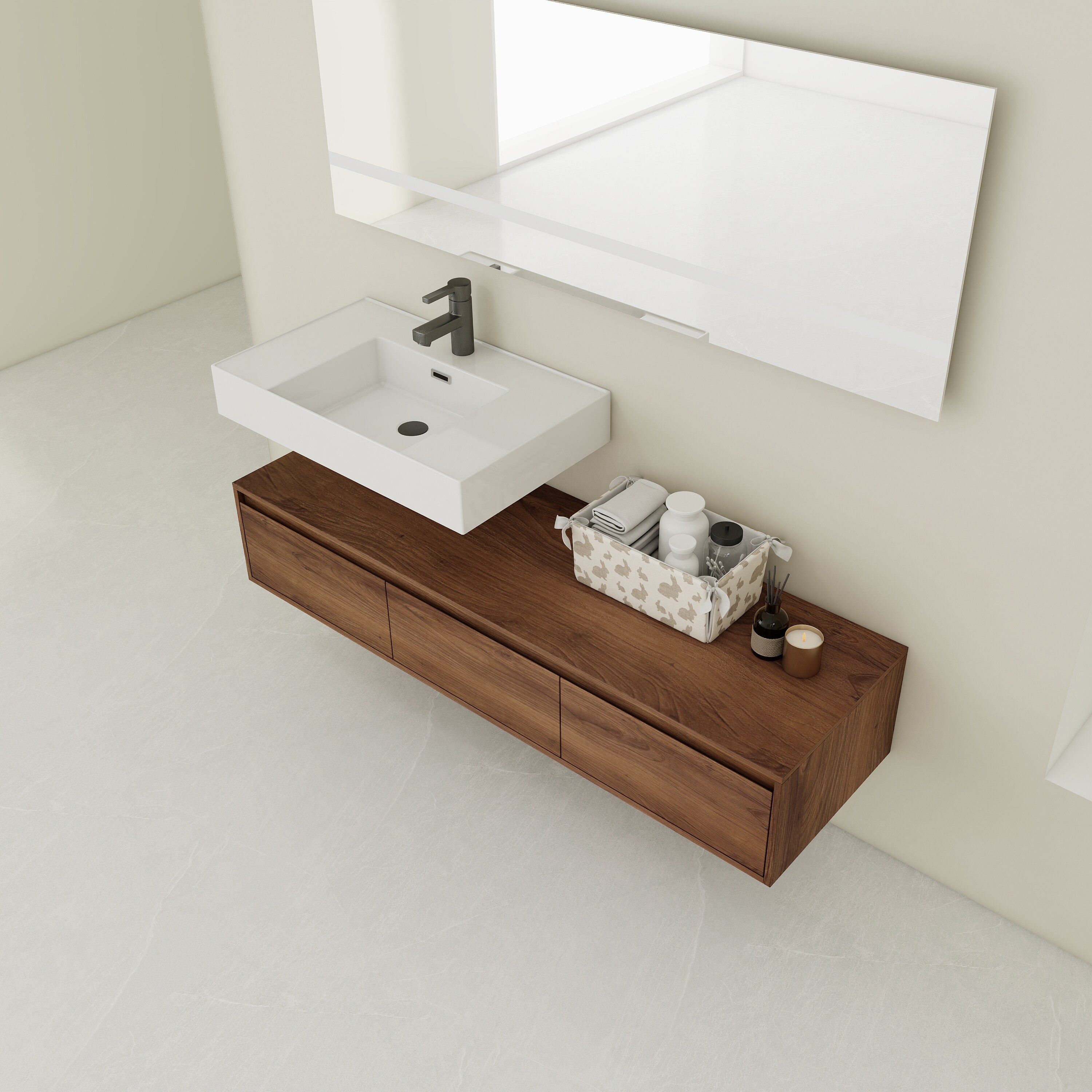 Afhocomp 60 in. Single Sink Wall-mount Brown Ebony Bath Vanity with ...