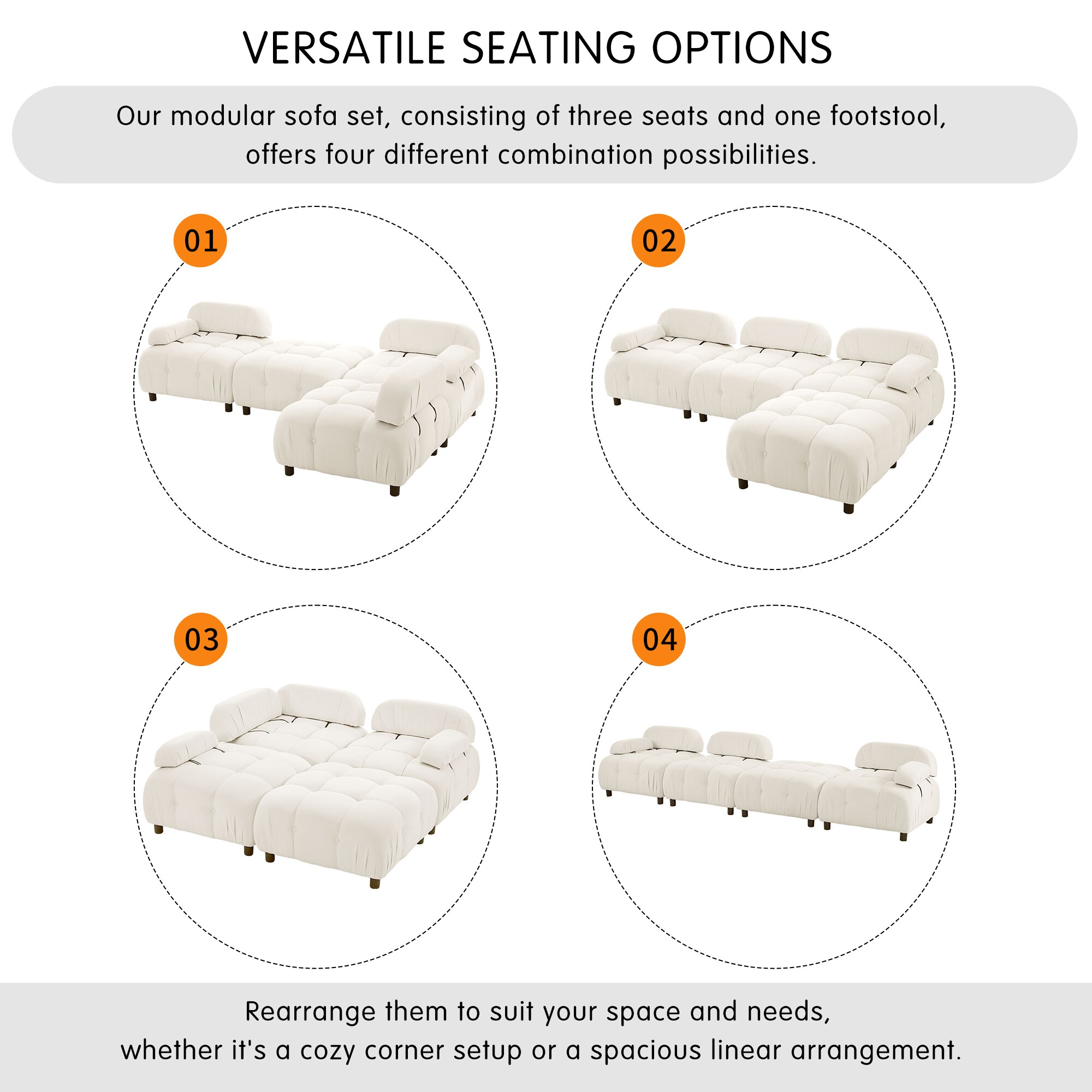 Clihome Modern 4 -Piece Polyester/Polyester blend Beige Living Room Set ...