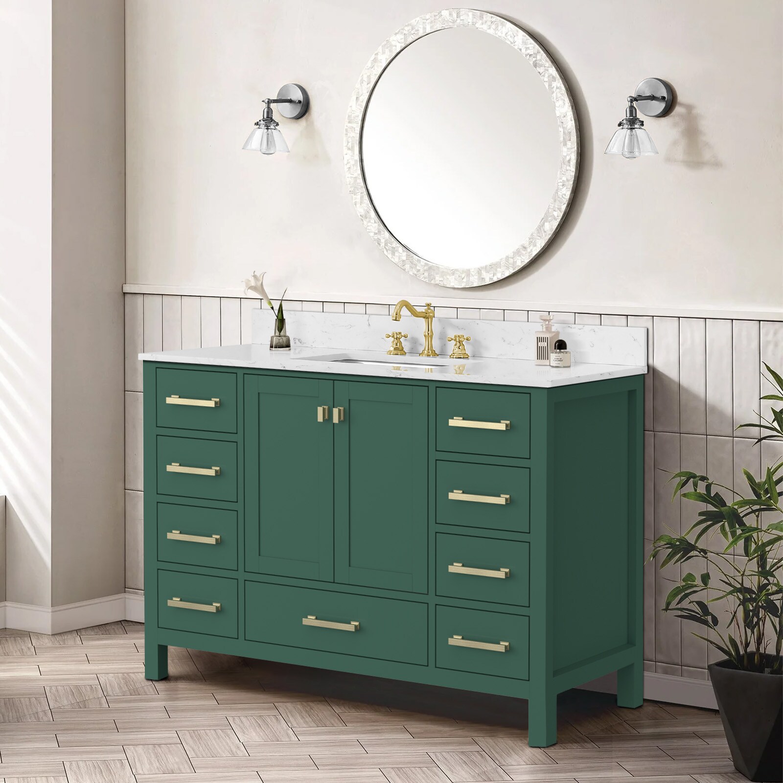 Forclover Solid Wood Frame Bathroom Vanity 48-in Green Undermount ...