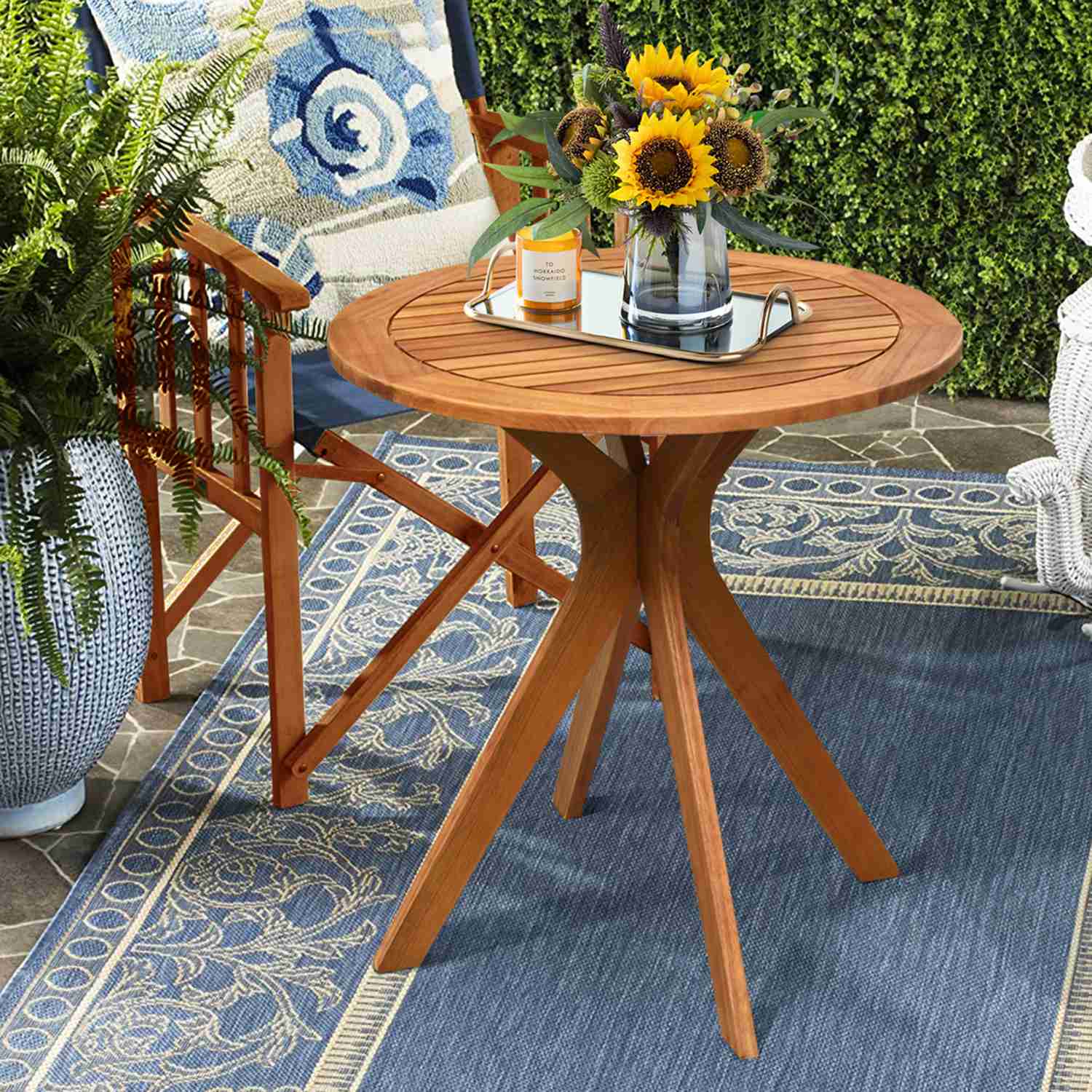 Costway 27 inches Outdoor Round Table Solid Wood Coffee Side Bistro ...