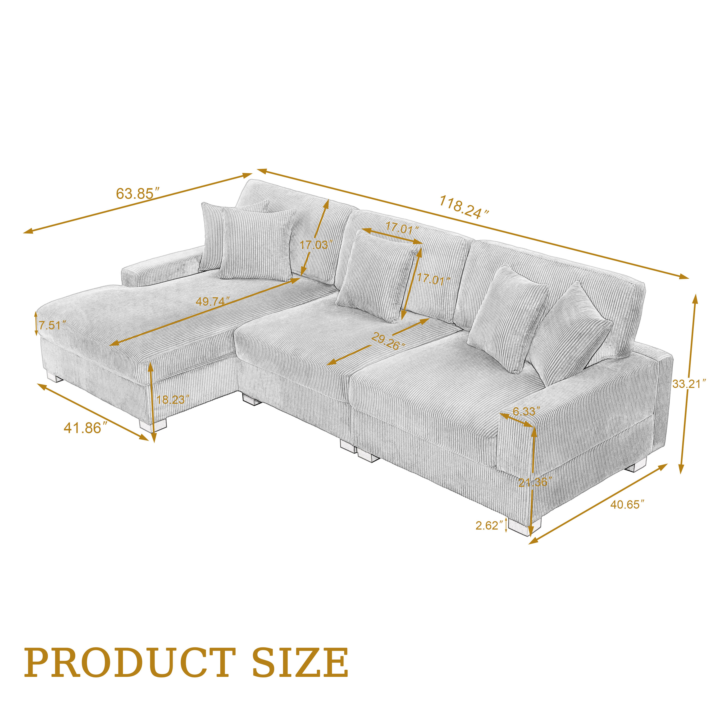 Dreamsidea Sectional Sofa 118-In W 4 Seaters Corduroy Modural Sofa Bed ...