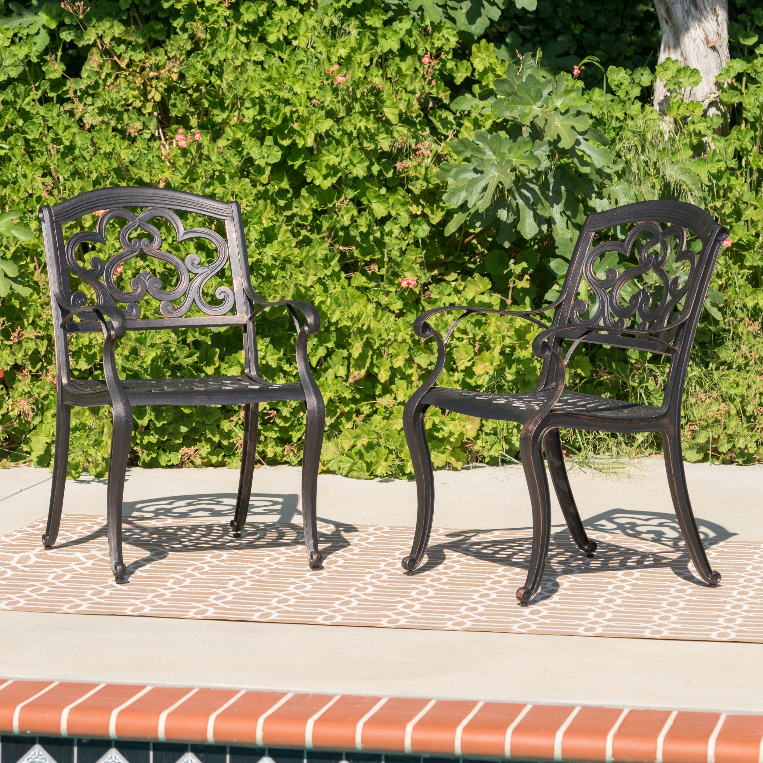 AAZJ Patio Chair Set of 2 Copper Aluminum Frame Stationary Dining Chair ...