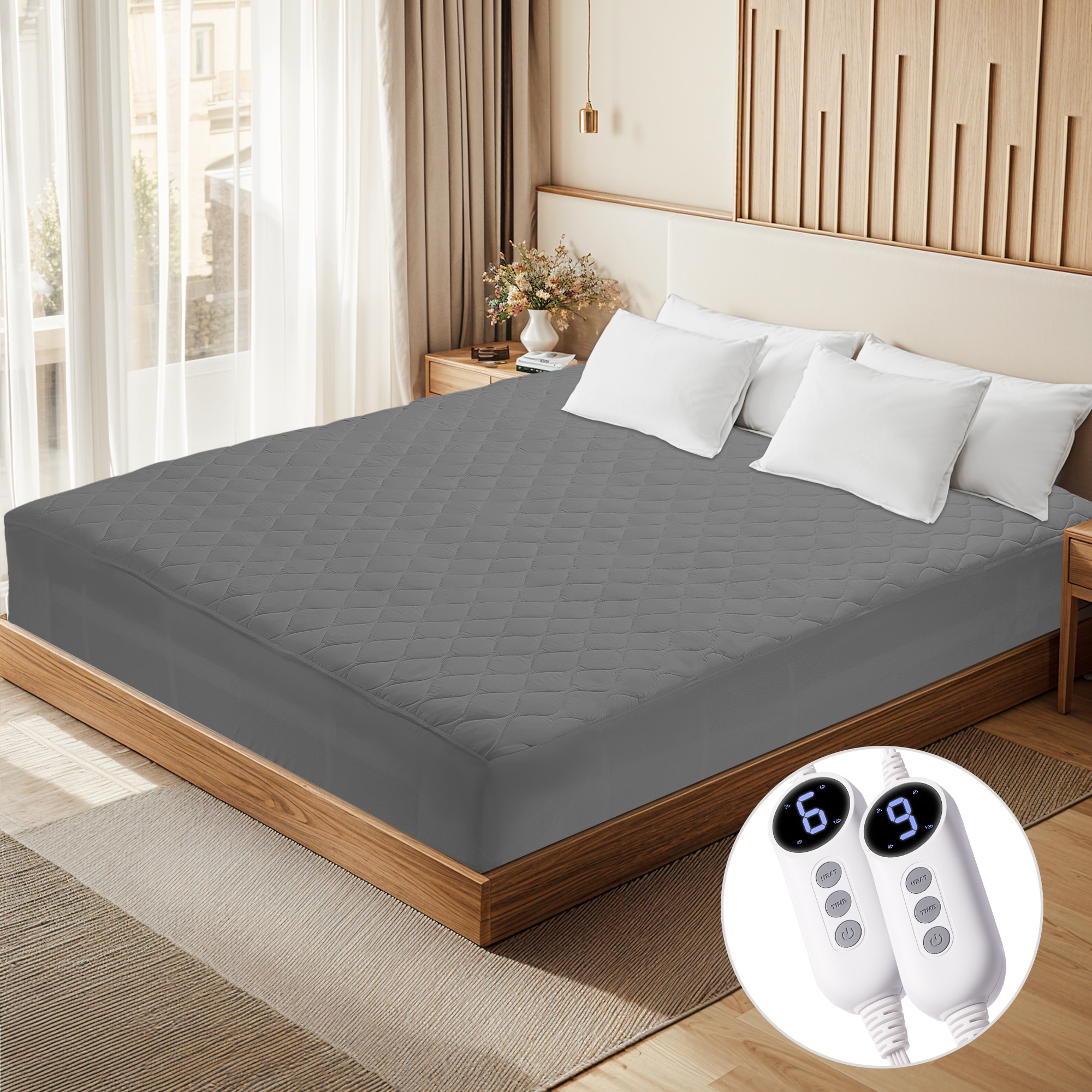 VOUA 9-Setting Heated Electric Mattress Pad with Timer 16-in D ...