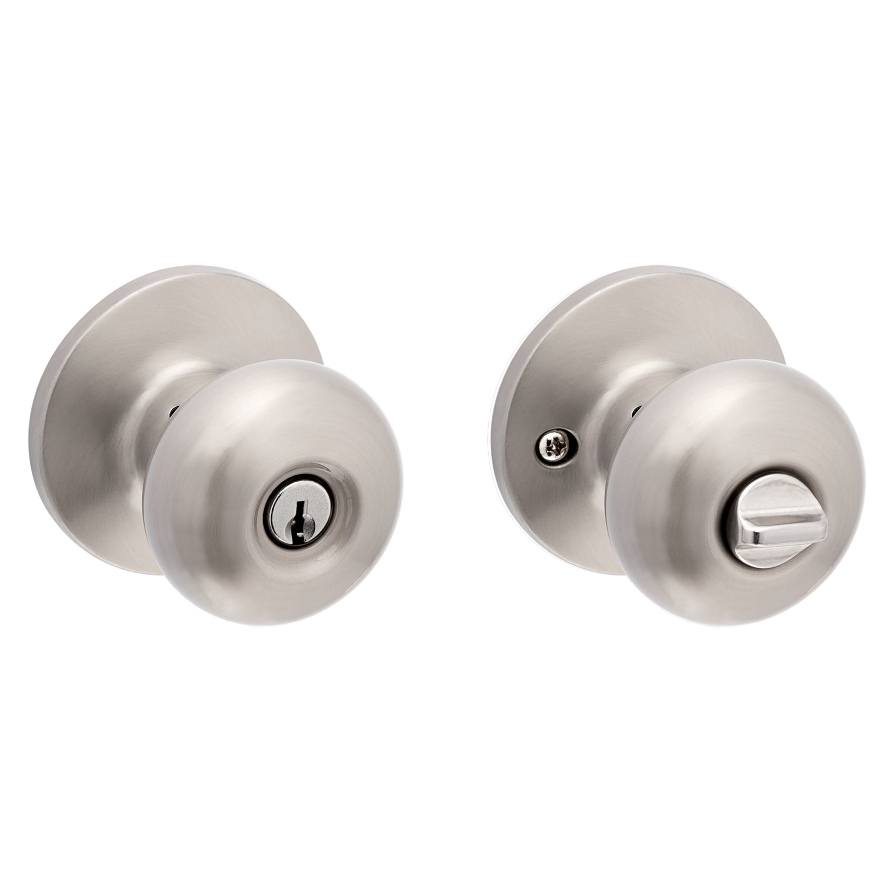 RELIABILT Baron Satin Nickel Exterior Keyed Entry Door Knob in the Door ...
