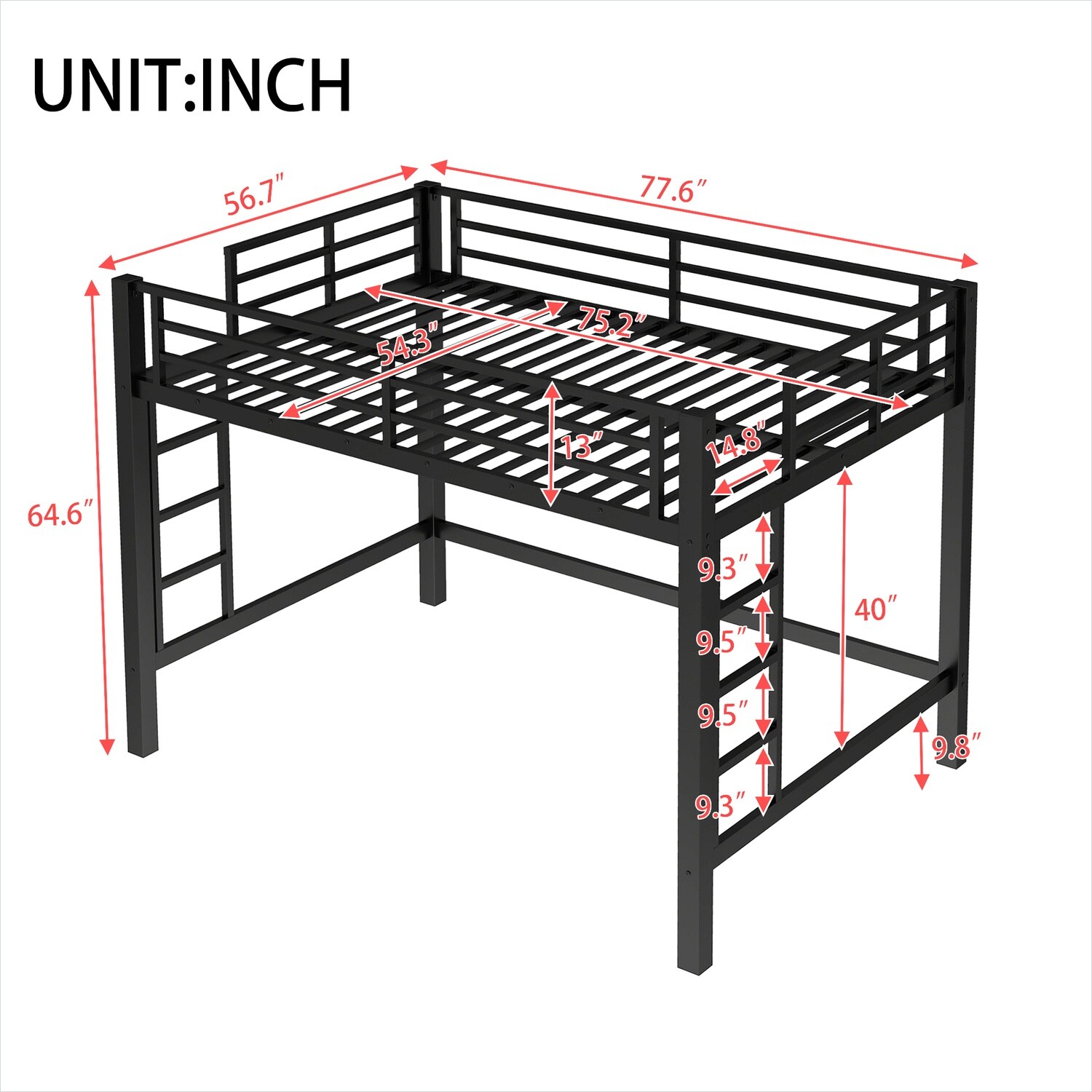 Watnature Minimalist Full Size Loft Bed with Dual Ladders and ...