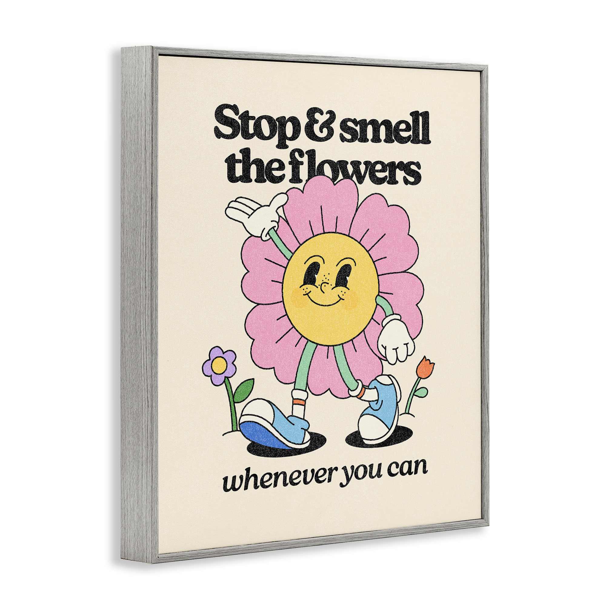 Stupell Industries Vintage Smell The Flowers Gray Framed Giclee Art By ...