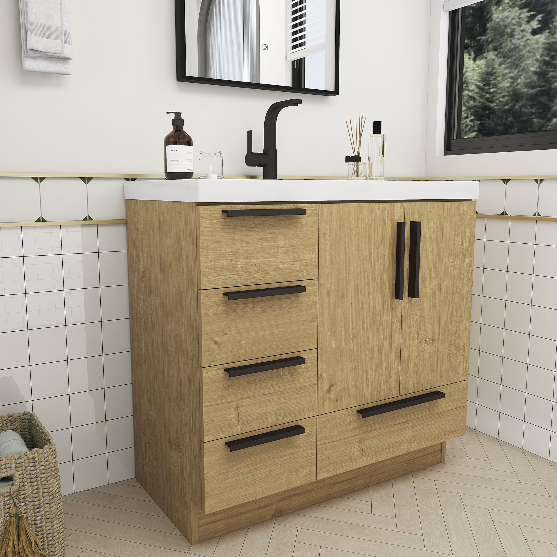 BV Better Vanity Carla 36-in Teak Oak / Left Side Drawer Undermount ...
