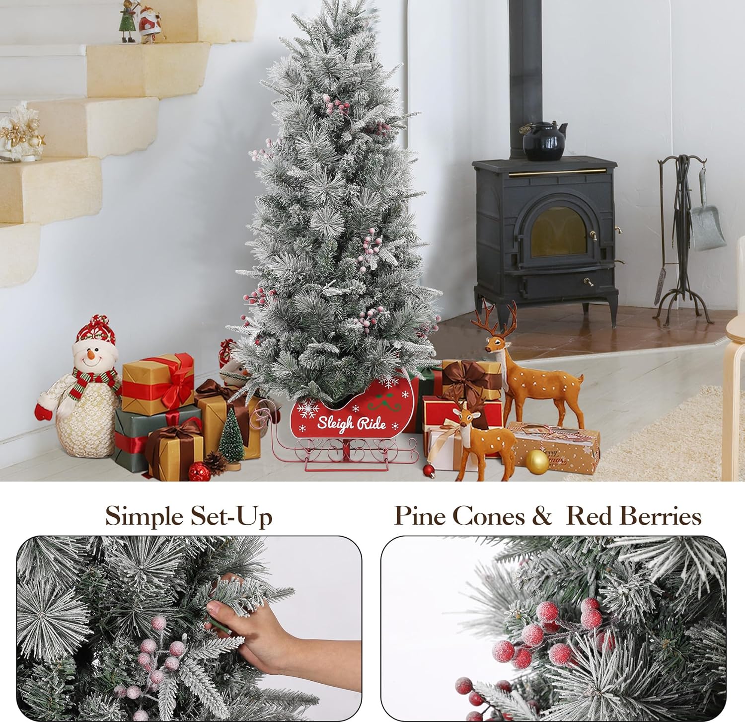 Garvee Prelit Christmas Tree Small Prelit Snow Flocked Christmas Tree ...