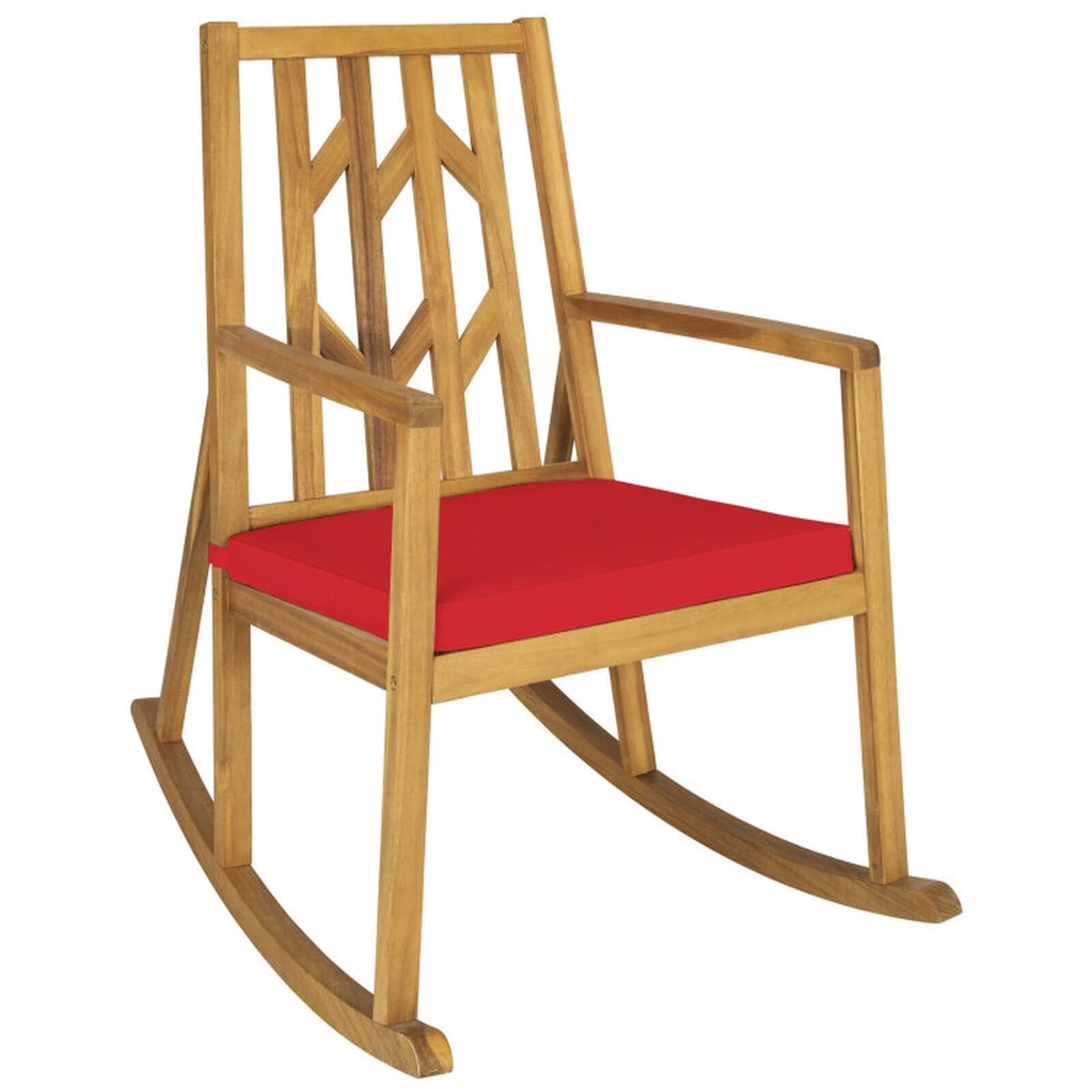 SUGIFT Patio Acacia Wood Rocking Chair with Removable Red Cushion and ...