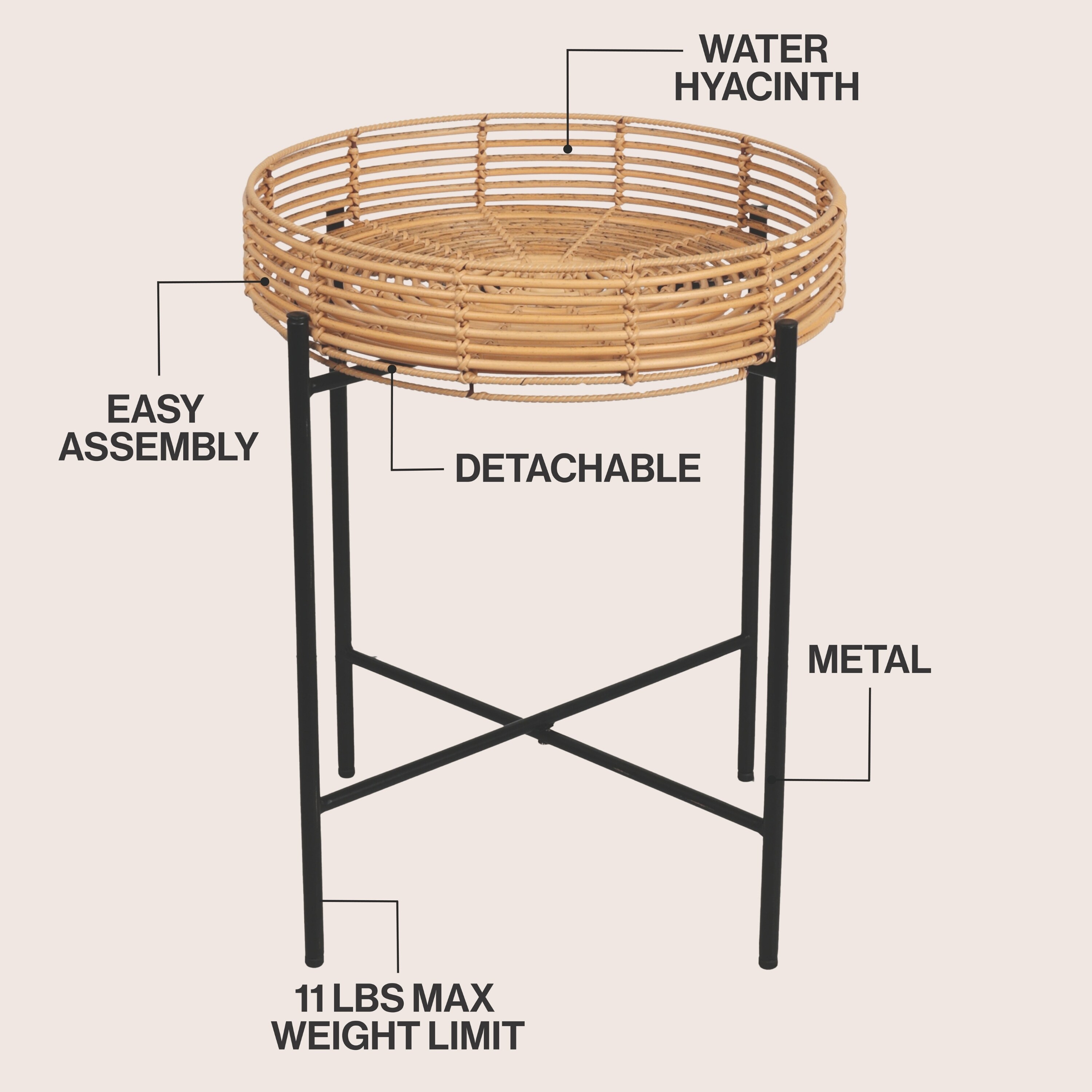 JONATHAN Y Malia 20-in. Coastal Bohemian Faux Rattan Round Tray End ...