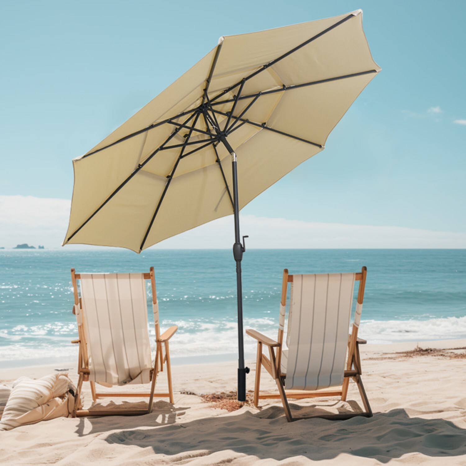 Mondawe 10-ft Steel Beige 3-Tier Vented Market Patio Umbrella with Push ...