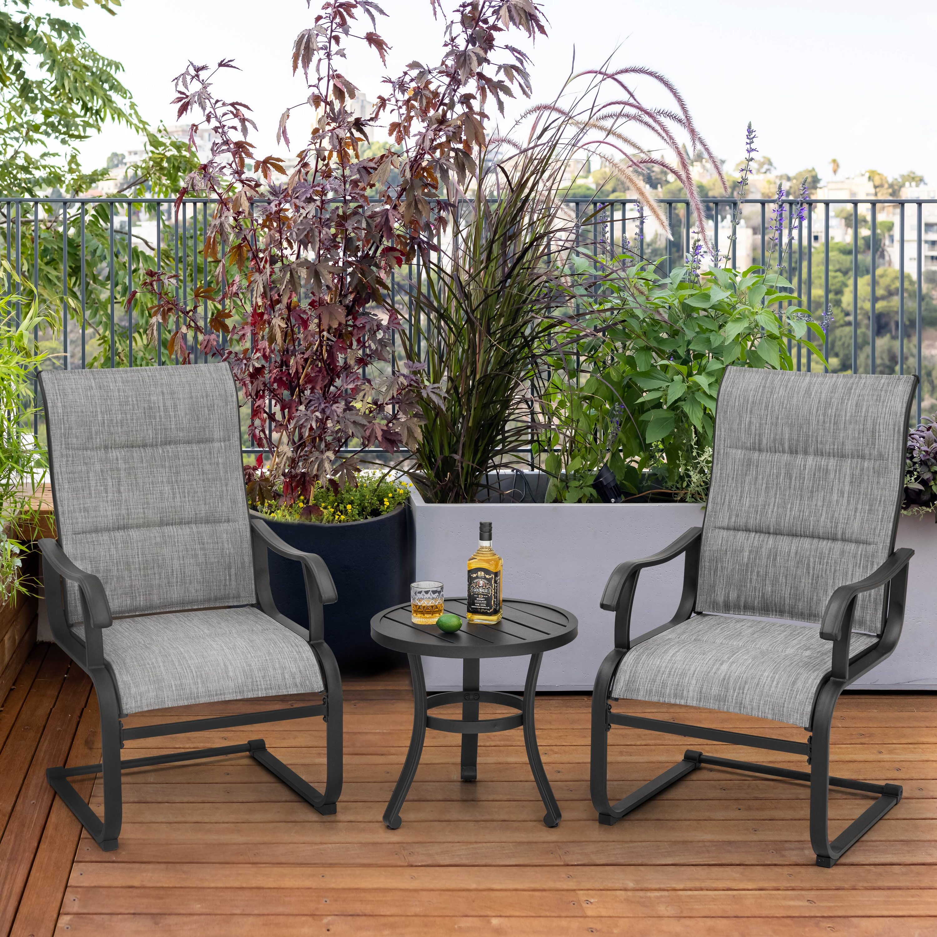 Nuu Garden Black Iron Patio Bistro Set with Stackable Chairs - Sturdy ...