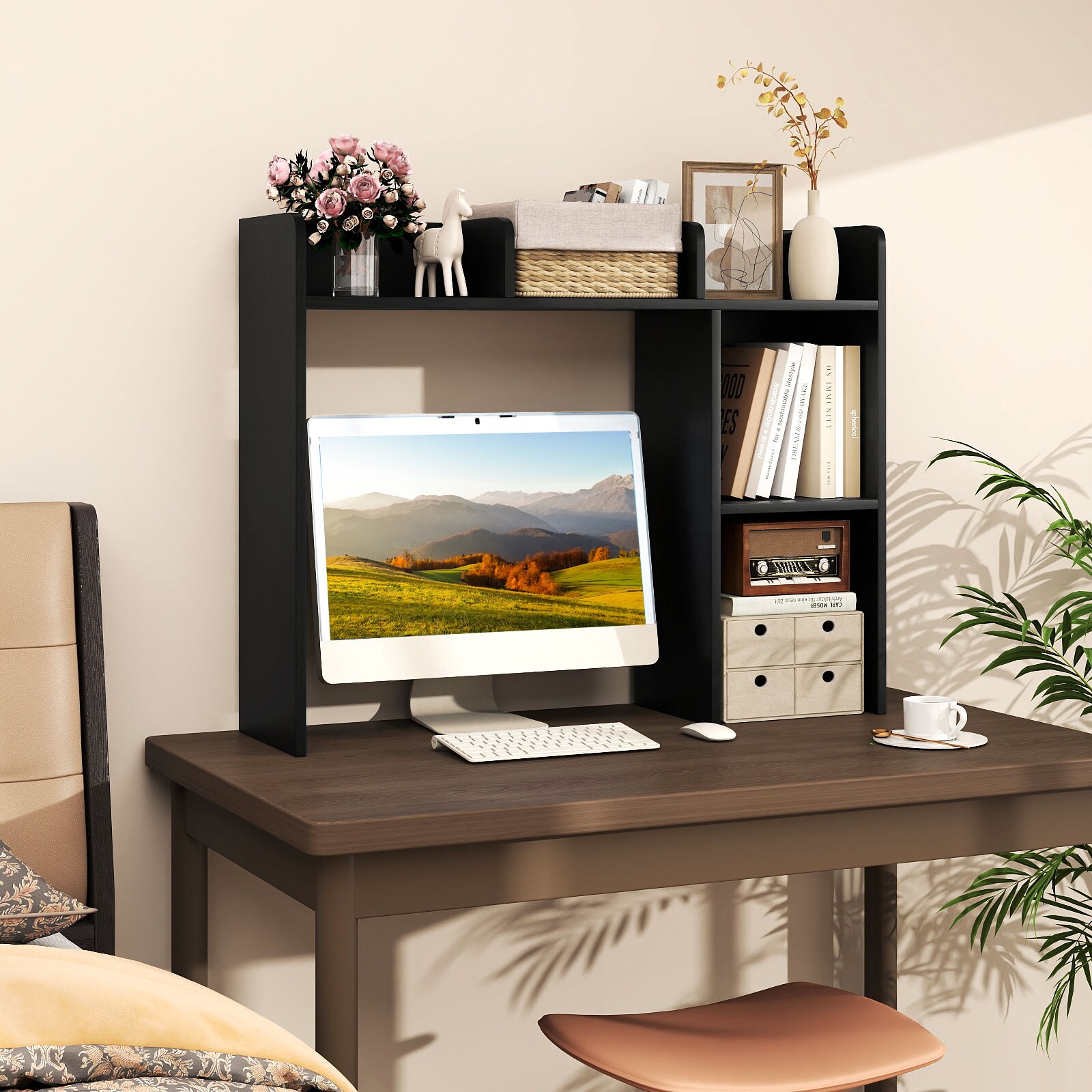 SUGIFT 3-Tier Multipurpose Desktop Bookshelf With 4 Shelves And 2 Side ...