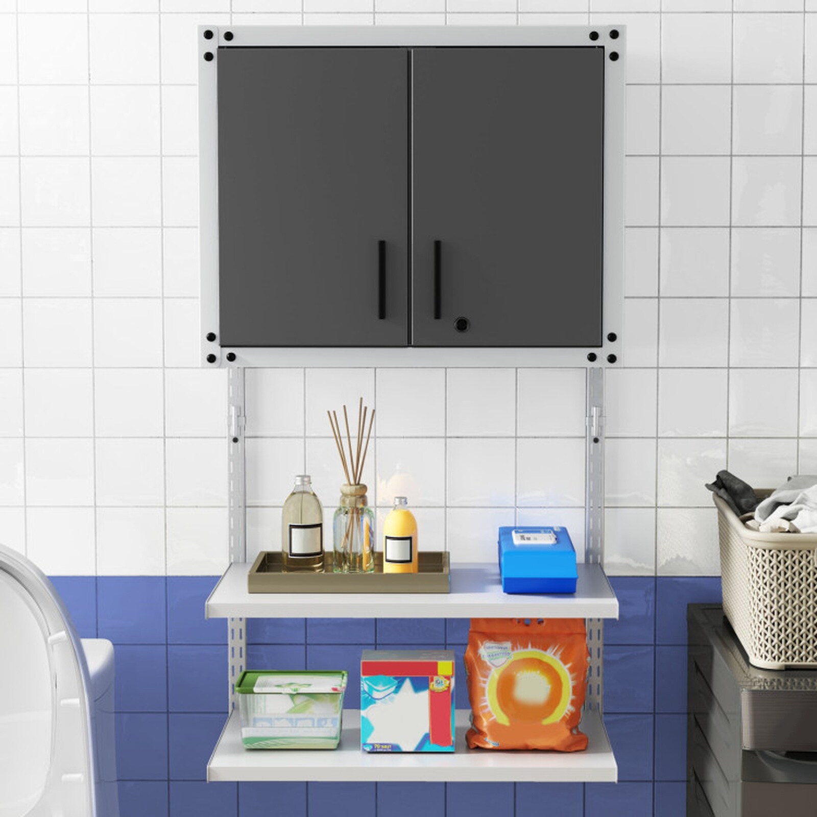 SUGIFT 47-in Metal Wall Cabinet with Lock and 3 Adjustable Shelves ...